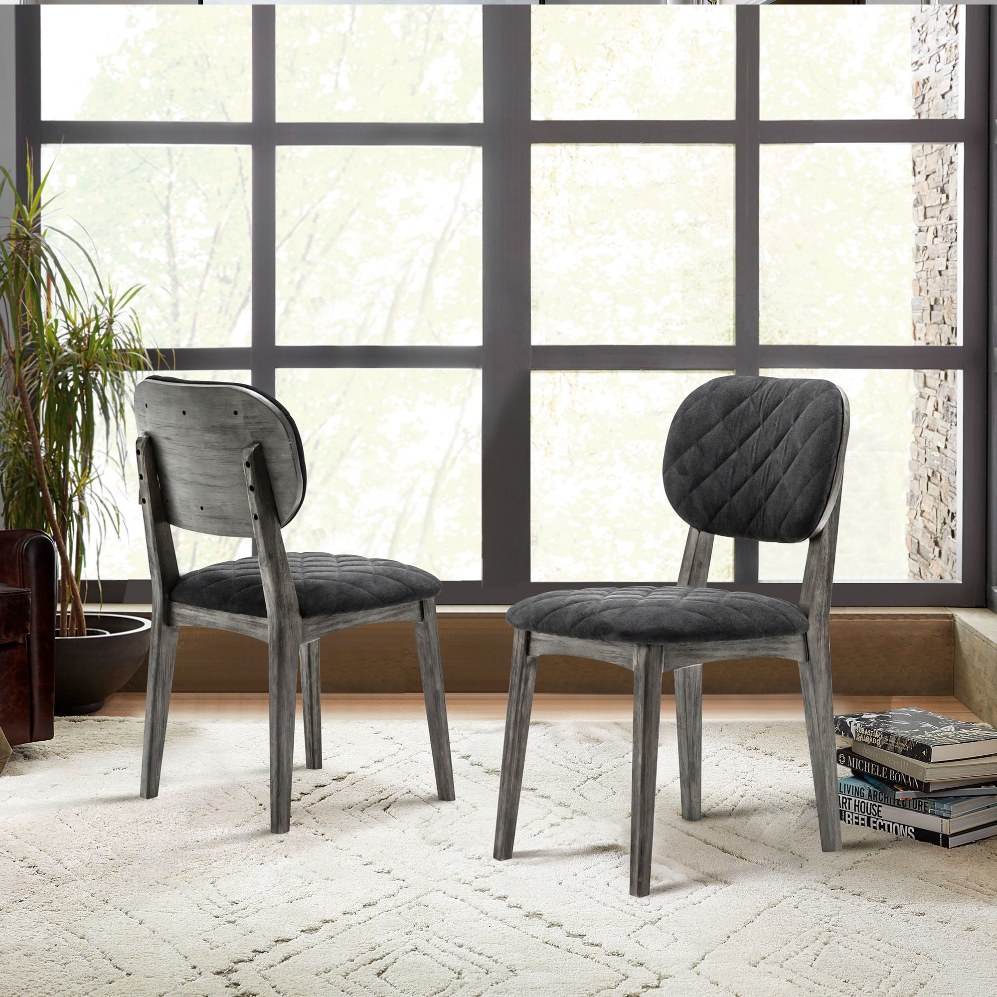 Haelen Black Fabric Dining Chairs (Set of 2) - 22"W x 18"D x 33"H ...