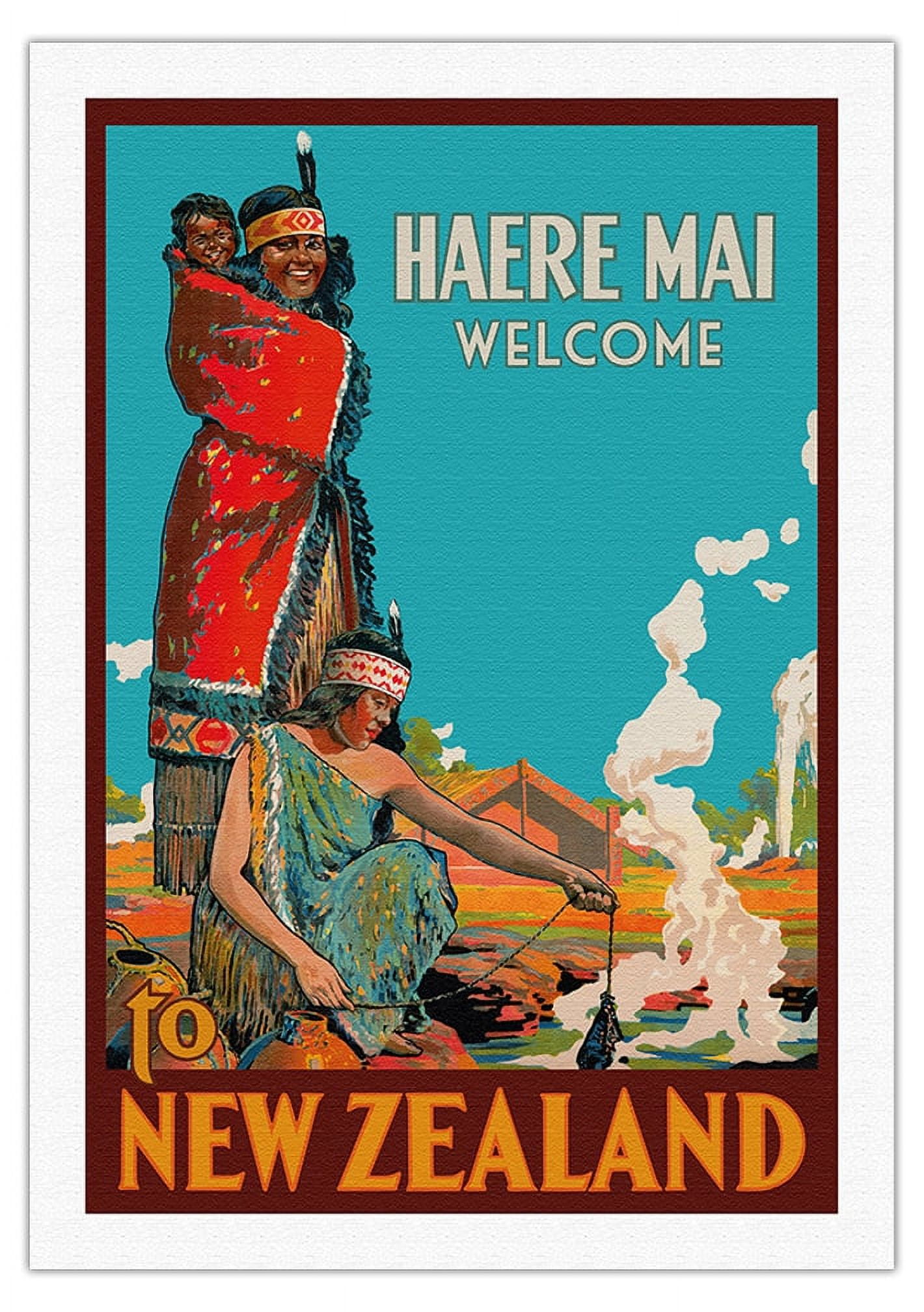 Haere Mai (Welcome) to New Zealand - Native Maori Women - Vintage Travel Poster c.1920 - Fine ...