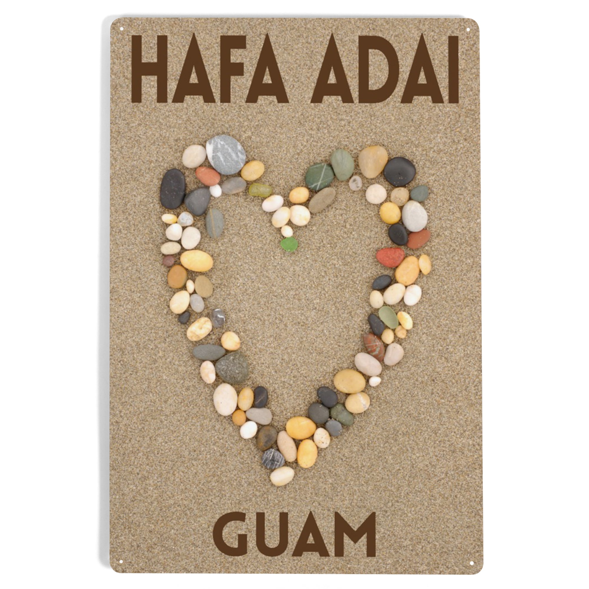Hafa Adai, Guam, Stone Heart on Sand (dark) (12x18 Aluminum Art, Indoor ...