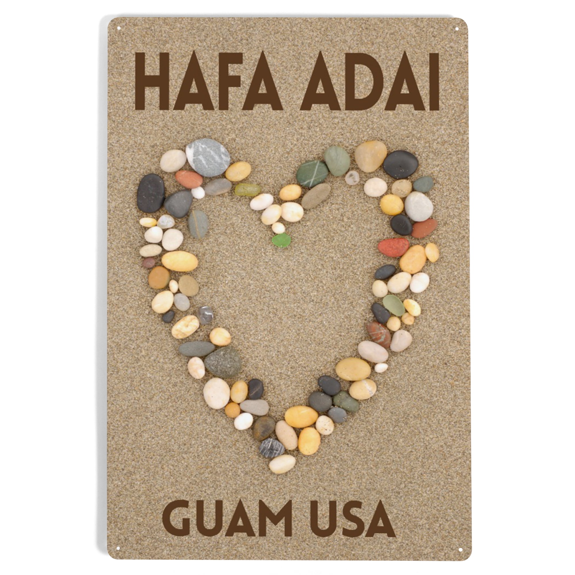 Hafa Adai, Guam, USA, Stone Heart on Sand (12x18 Aluminum Art, Indoor ...