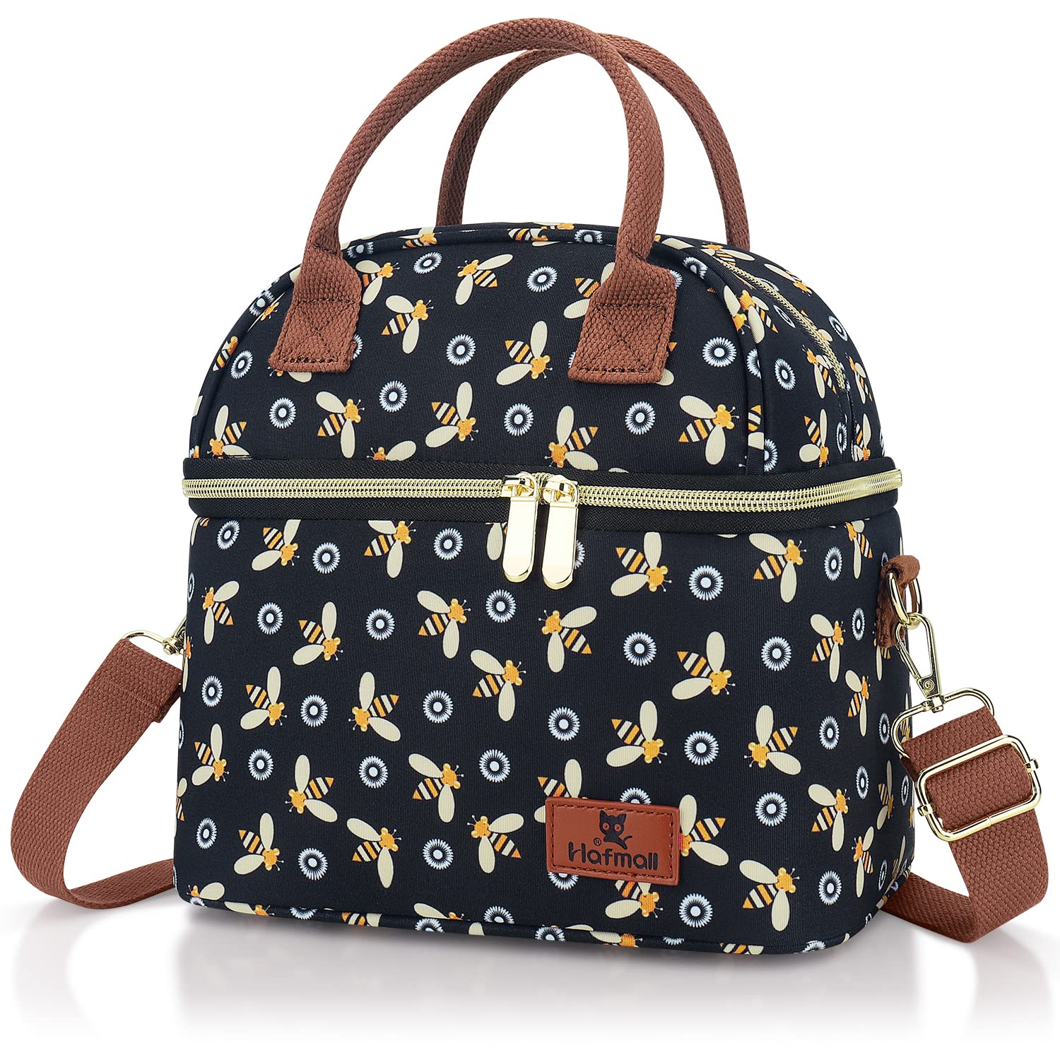 Hafmall Insulated Lunch Bag for Women, Dual Compartment Lunch Tote Bag ...