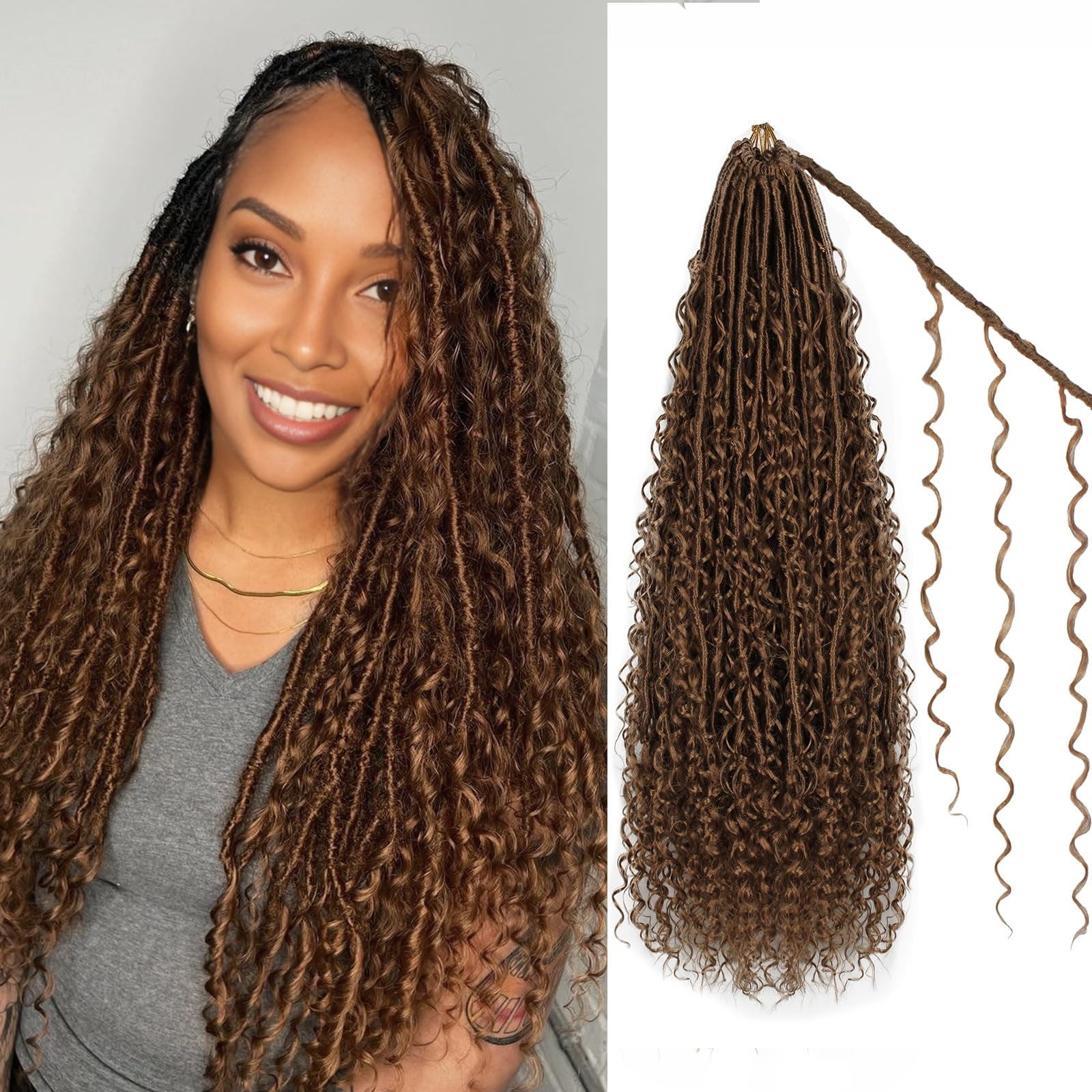 Haftaluv Boho Faux Locs Crochet Hair 9 Packs Long Goddess locs 24 Inch ...