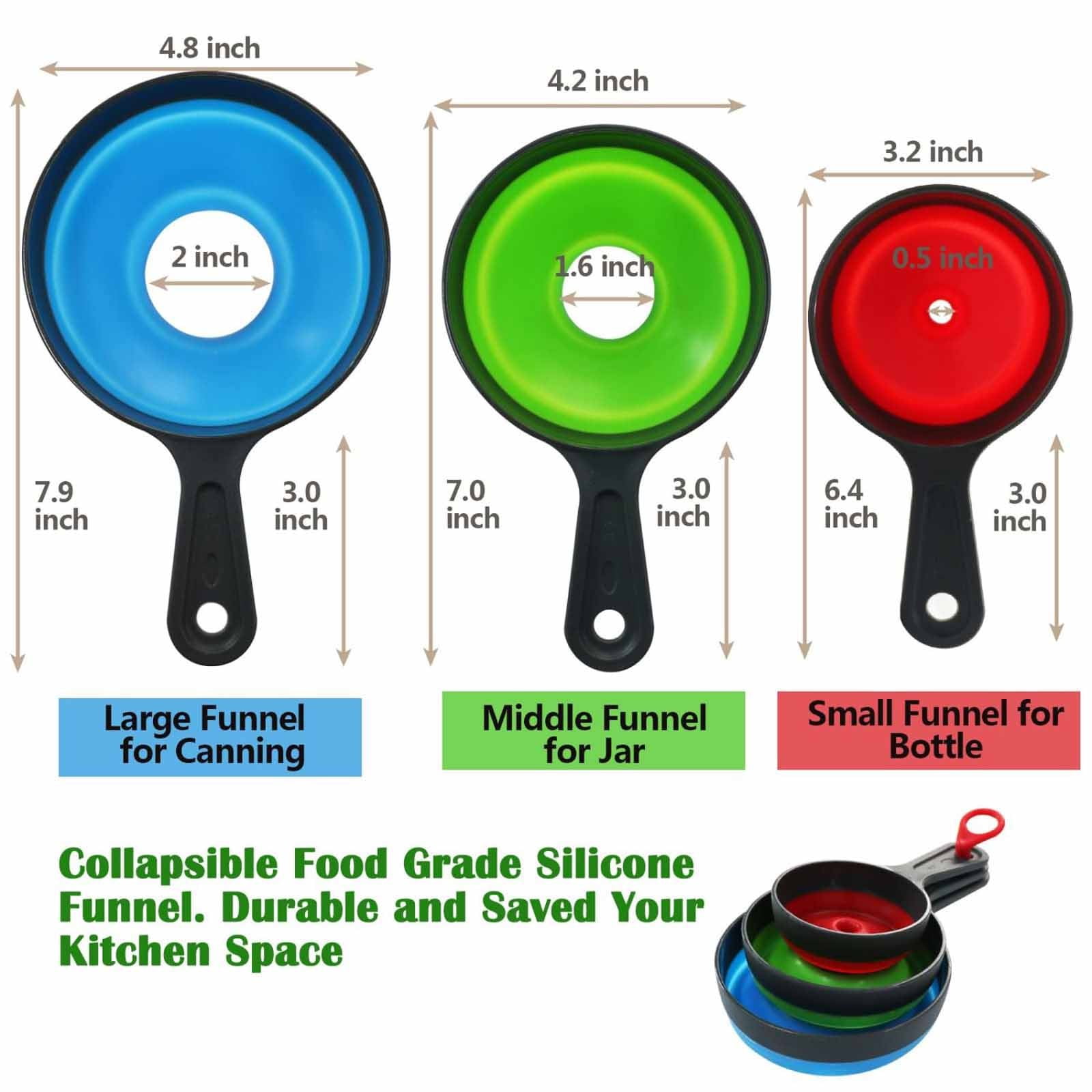 Haful Funnel 3 Pcs Kitchen Funnels Silicone Funnels for Liquid Transfer ...