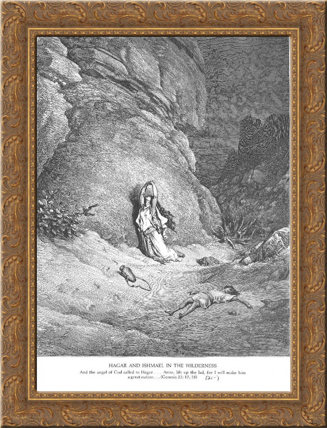 Hagar and Ishmael in the Wilderness 24x18 Gold Ornate Wood Framed ...