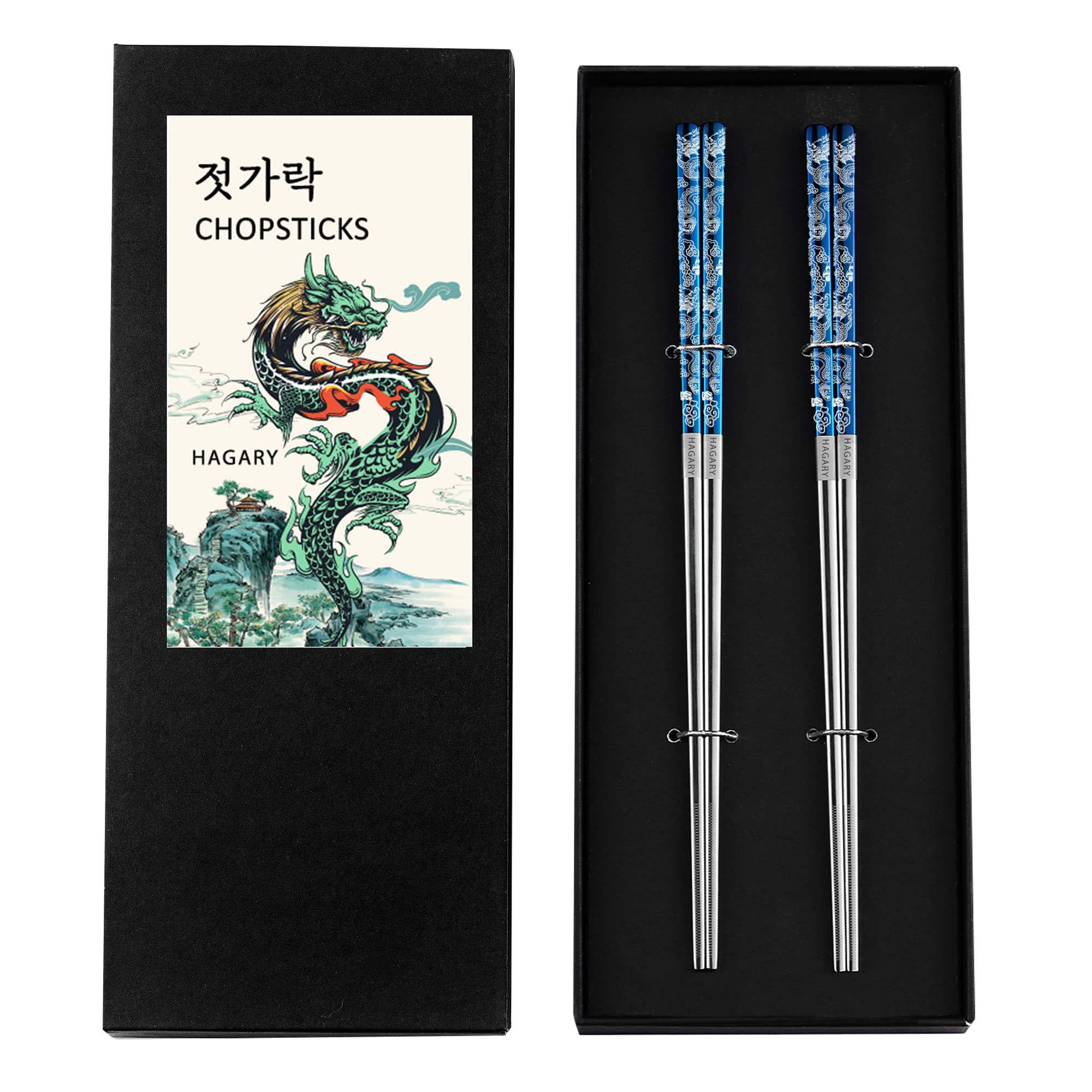Hagary Dragon Metal Chopsticks Stainless Steel Blue 2 Pairs - Walmart.com