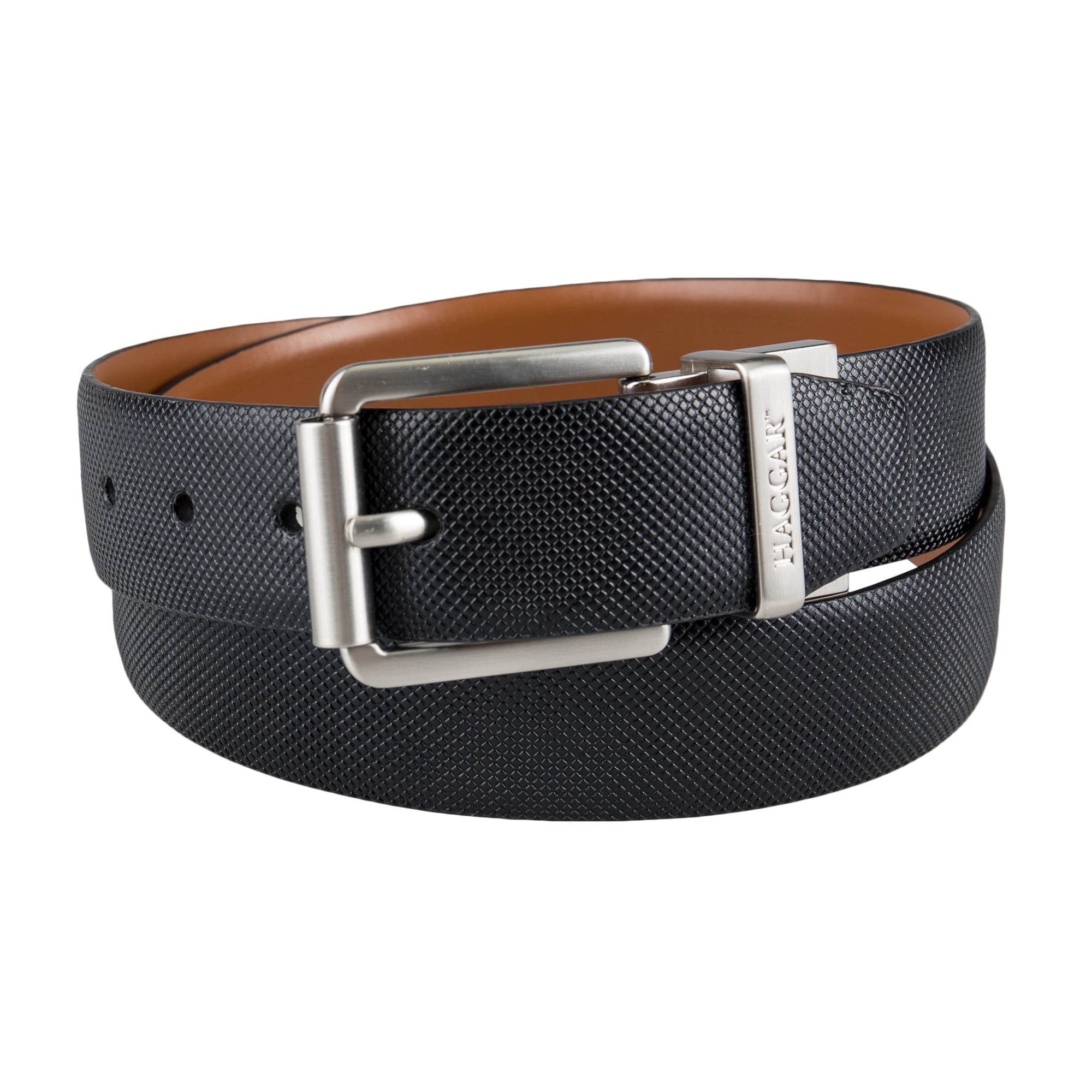 Haggar Men's Reversible Leather Belt with Adjustable Buckle, Textured ...