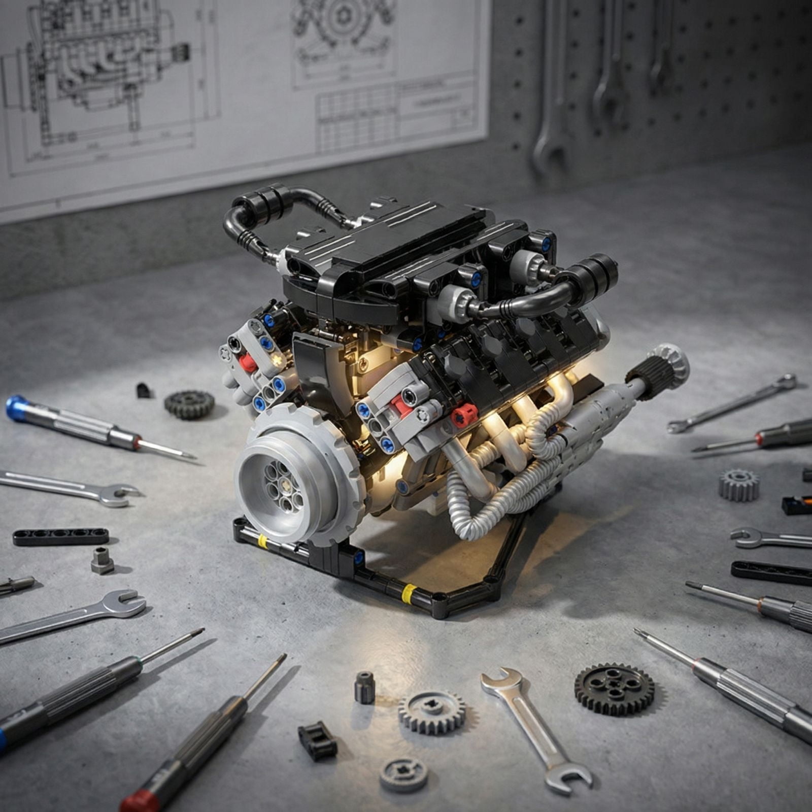 Hagloyecr V8 Engine Model Kit That Runs Building Sets with Motor,APP ...