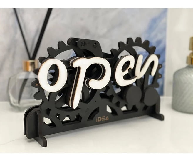 Haguruma Open-closed Signboard Turn Like A Gear Open And Close Wooden ...