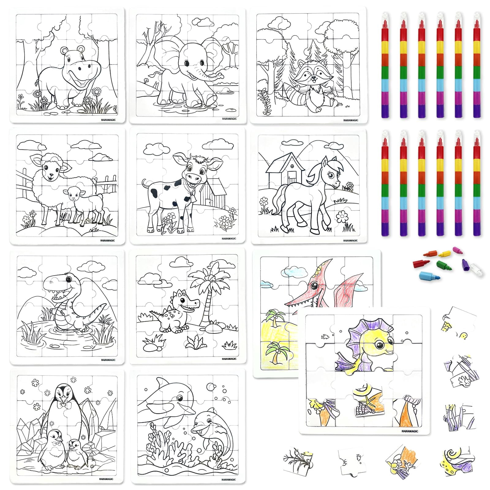 HahaMagic, 12PCS Kid Puzzles KEF16 to Draw on, 12 Stackable Crayons (7 ...