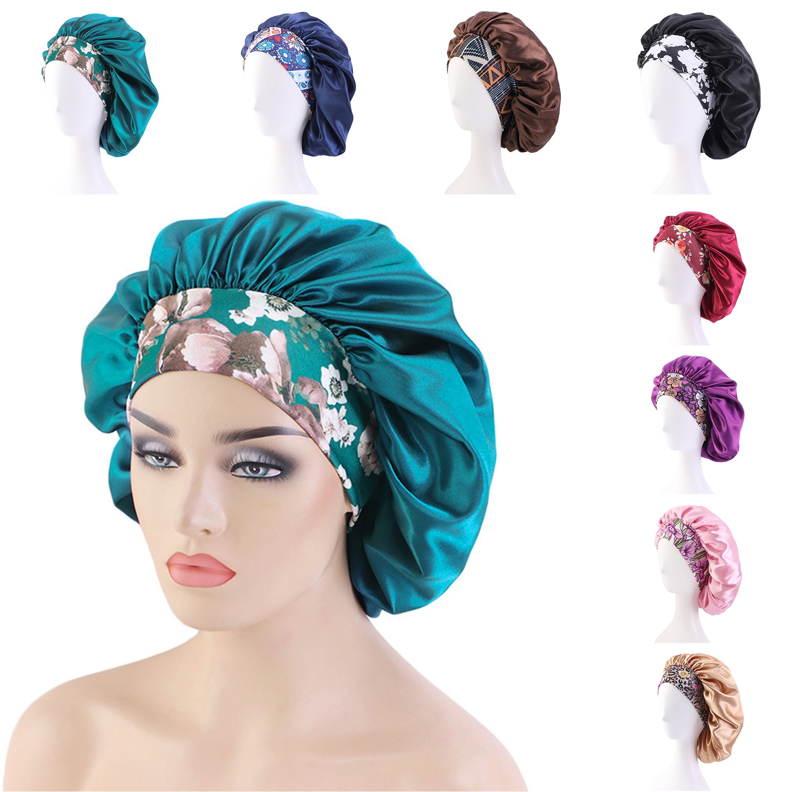 Hahasong 2 Pcs Silk Satin Bonnet Hair Caps with Extra Large Sleeping ...