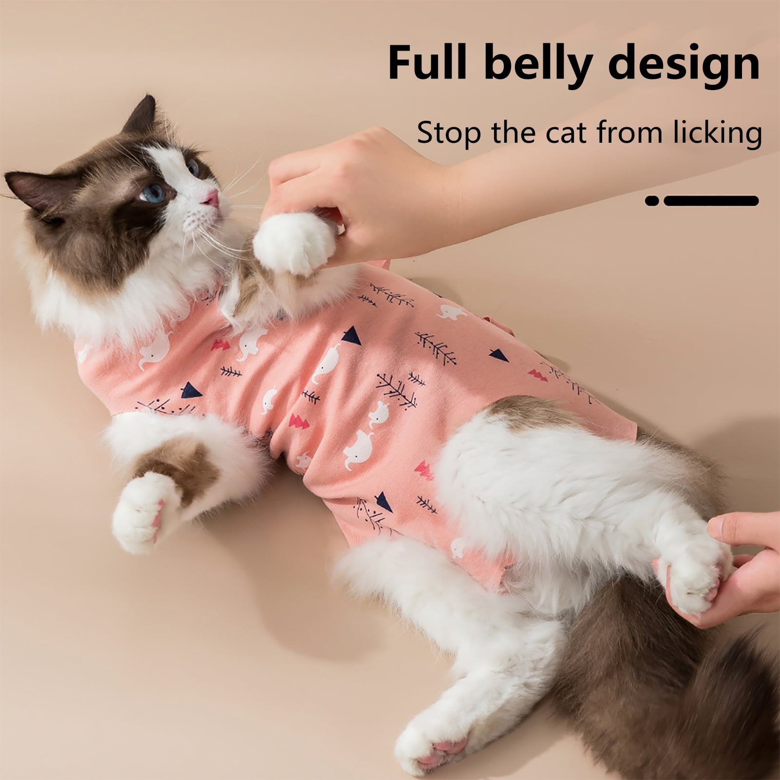 Hahasong Cartoon Print Cat Recovery Suit - Elastic Neck Back Bandage ...