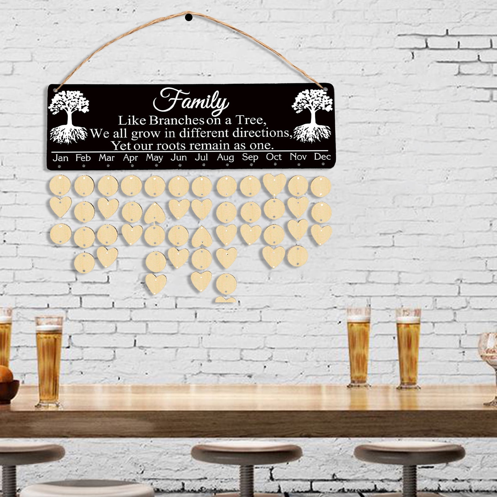 Hahasong Family Birthday Wooden Calendar Board with Love Heart Round ...