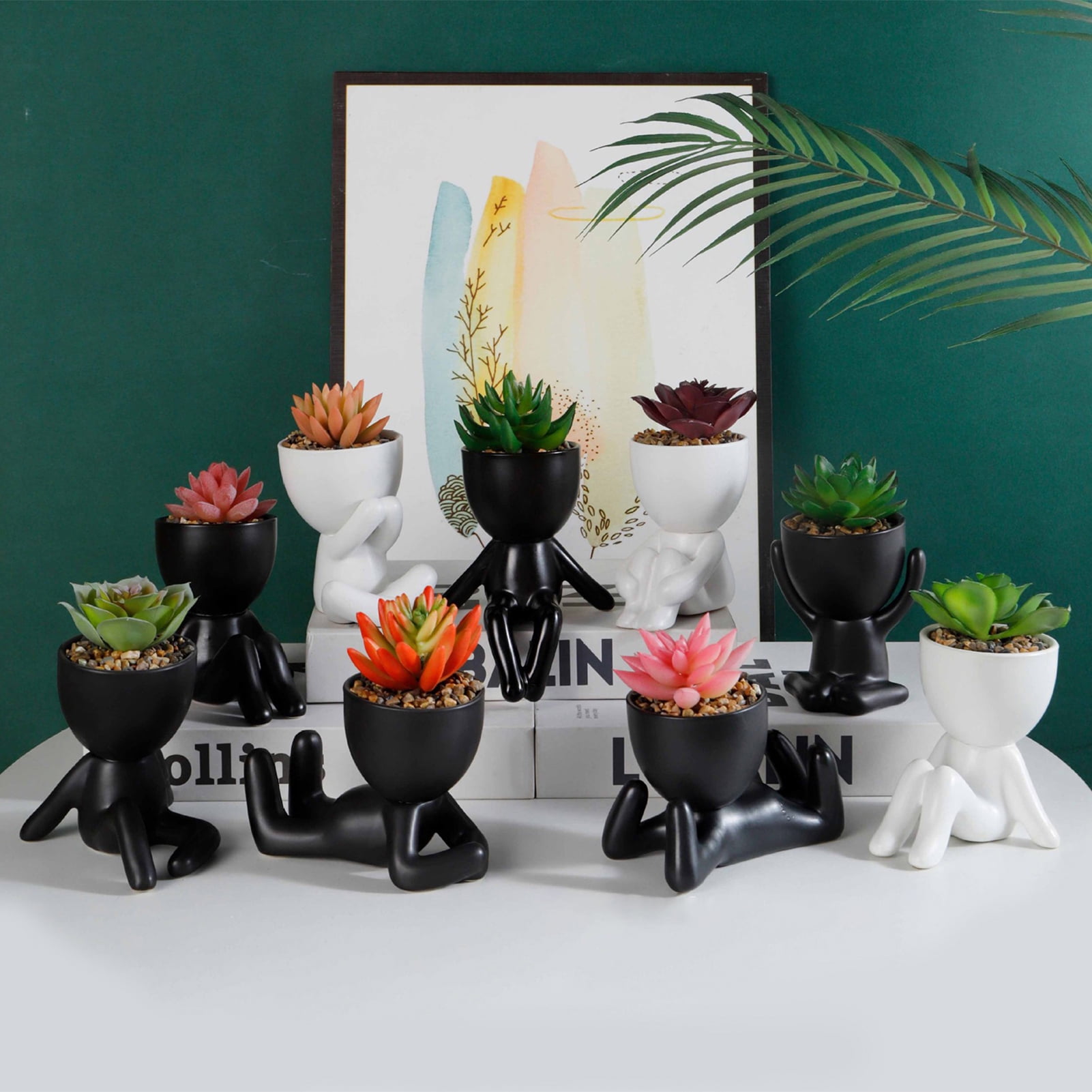 Hahasong Mini Human Shaped Ceramic Flower Pot - Small Figure Potted ...