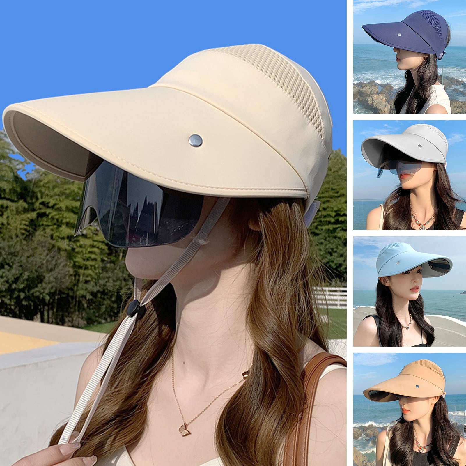 Hahasong Wide Brim Empty Top Sun Hat with Glasses, Breathable Mesh, and ...