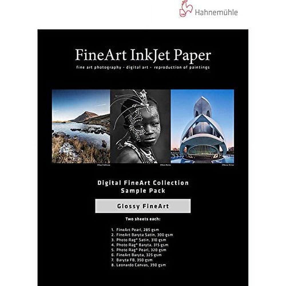 Hahnemuhle FineArt Glossy Inkjet Paper Sample Pack, 8.5x11", 14 Sheets ...