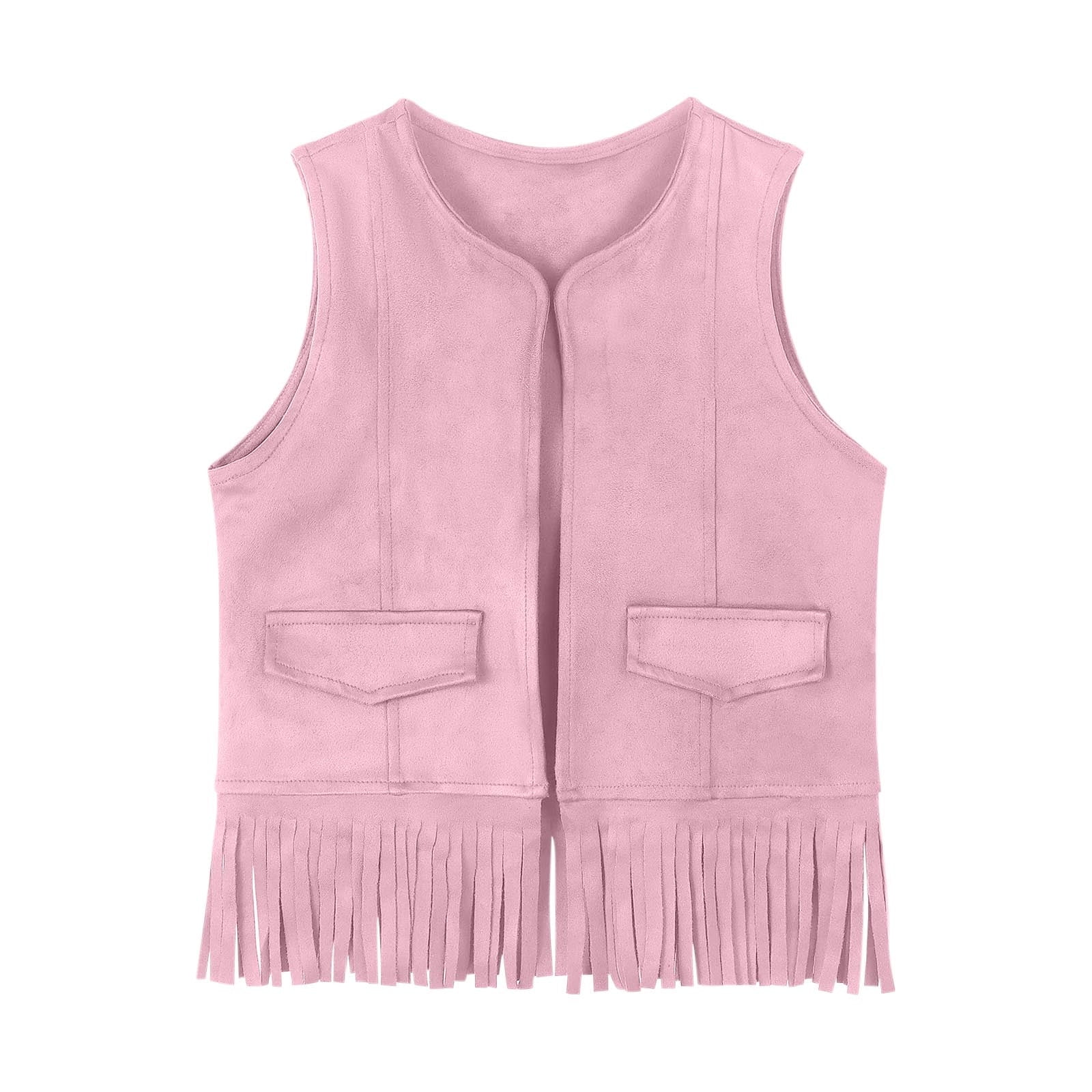 HaiMao Girl's Boho Fringe Trim V Neck Cowgirl Vest Jacket Clearance ...