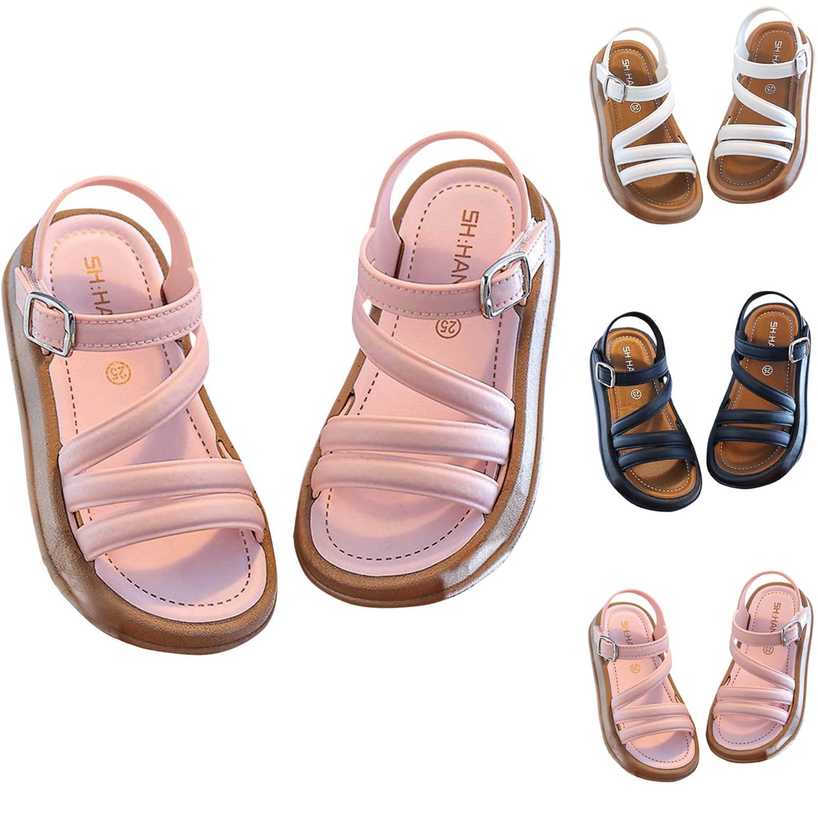 HaiMao Girl's Open Toe Flat Sandals Roman Thick Bottom Sticky Princess ...