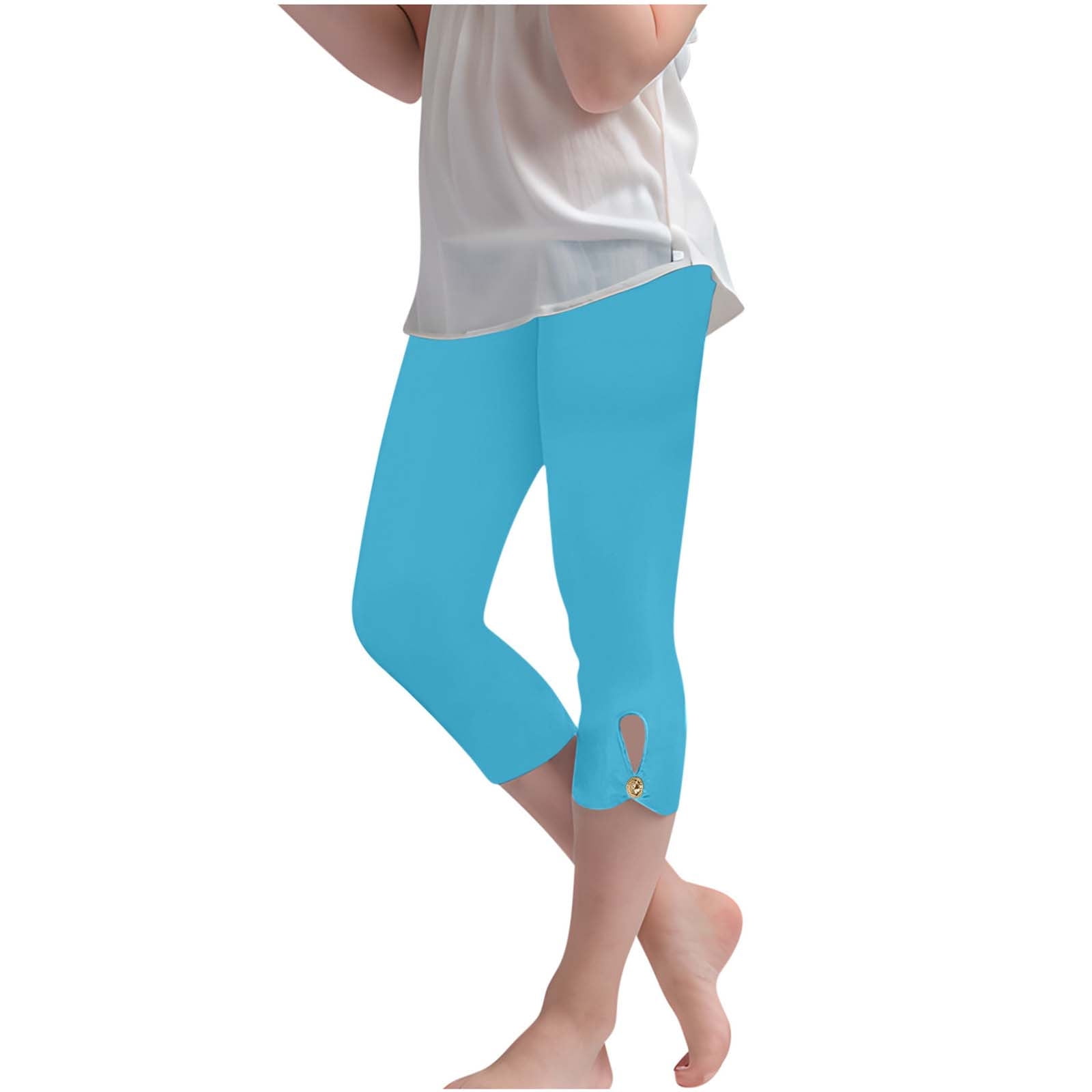 Hinvhai Girls' Basic Capri Leggings 3/4 Pants Girls Cropped Leggings ...