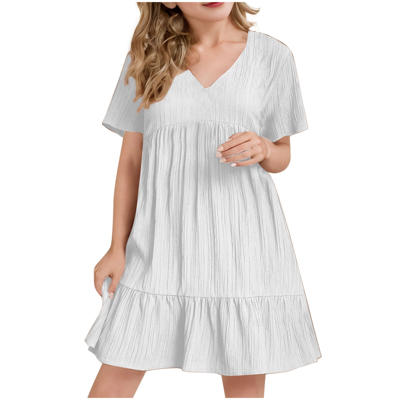 HaiMao Girls Casual Tiered Swing Midi Dress Ruffle Sleeve V Neck A Line ...