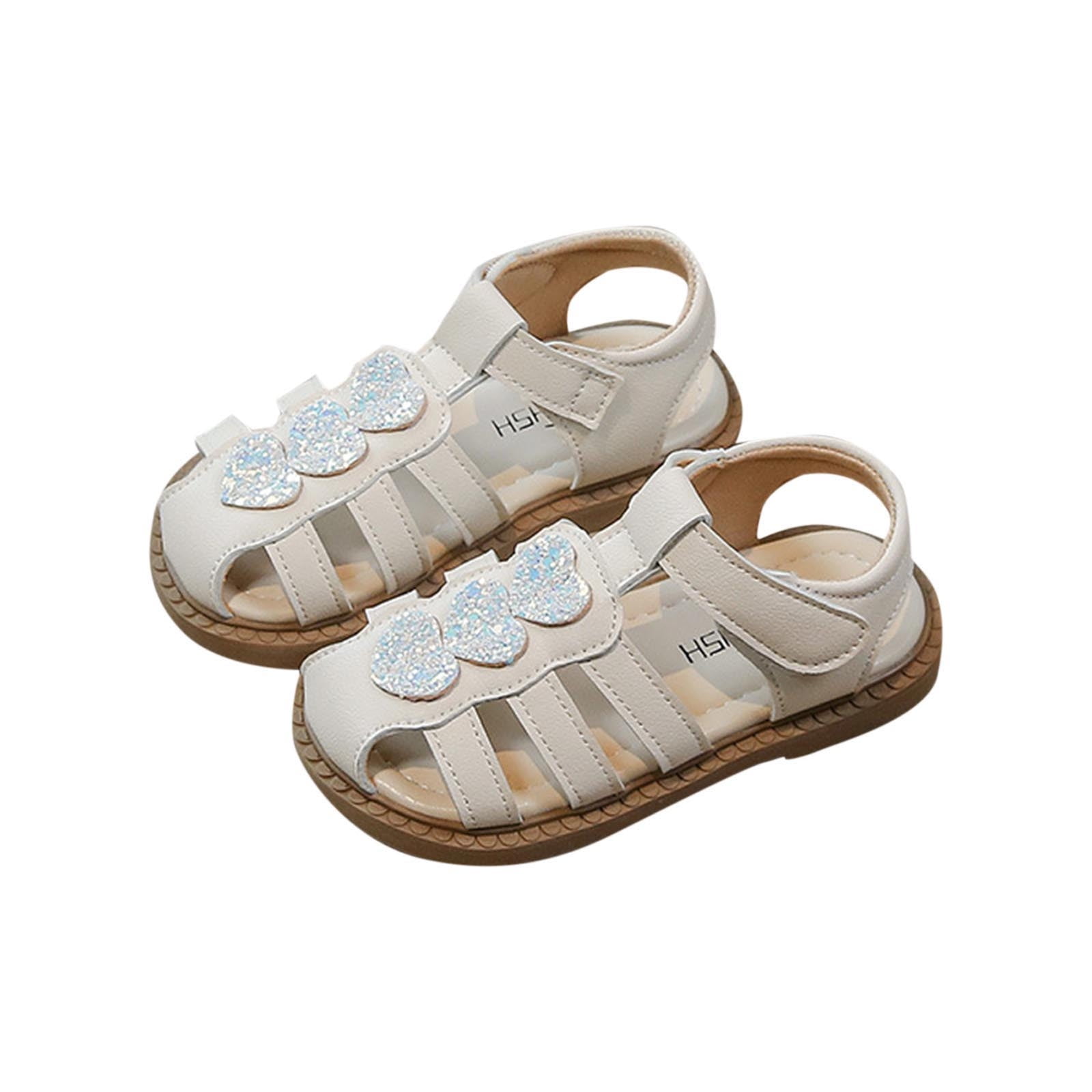 HaiMao Girls Leather Soft Closed Toe Princess Flat Shoes Clearance Summer Sandals White 4 Years ...