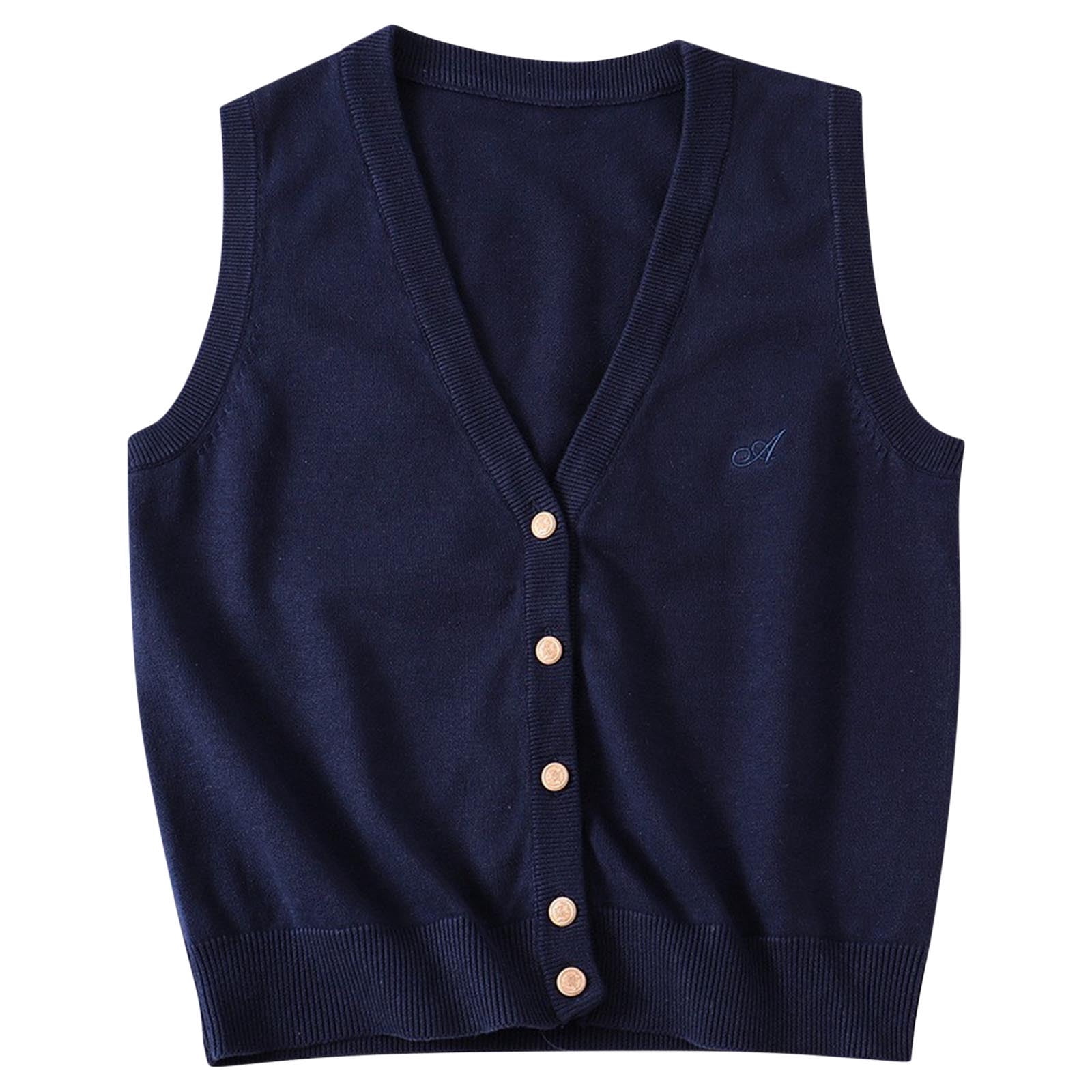 Hinvhai Kid's Button Front Vest V Neck Sleeveless Knit Sweater Vest ...
