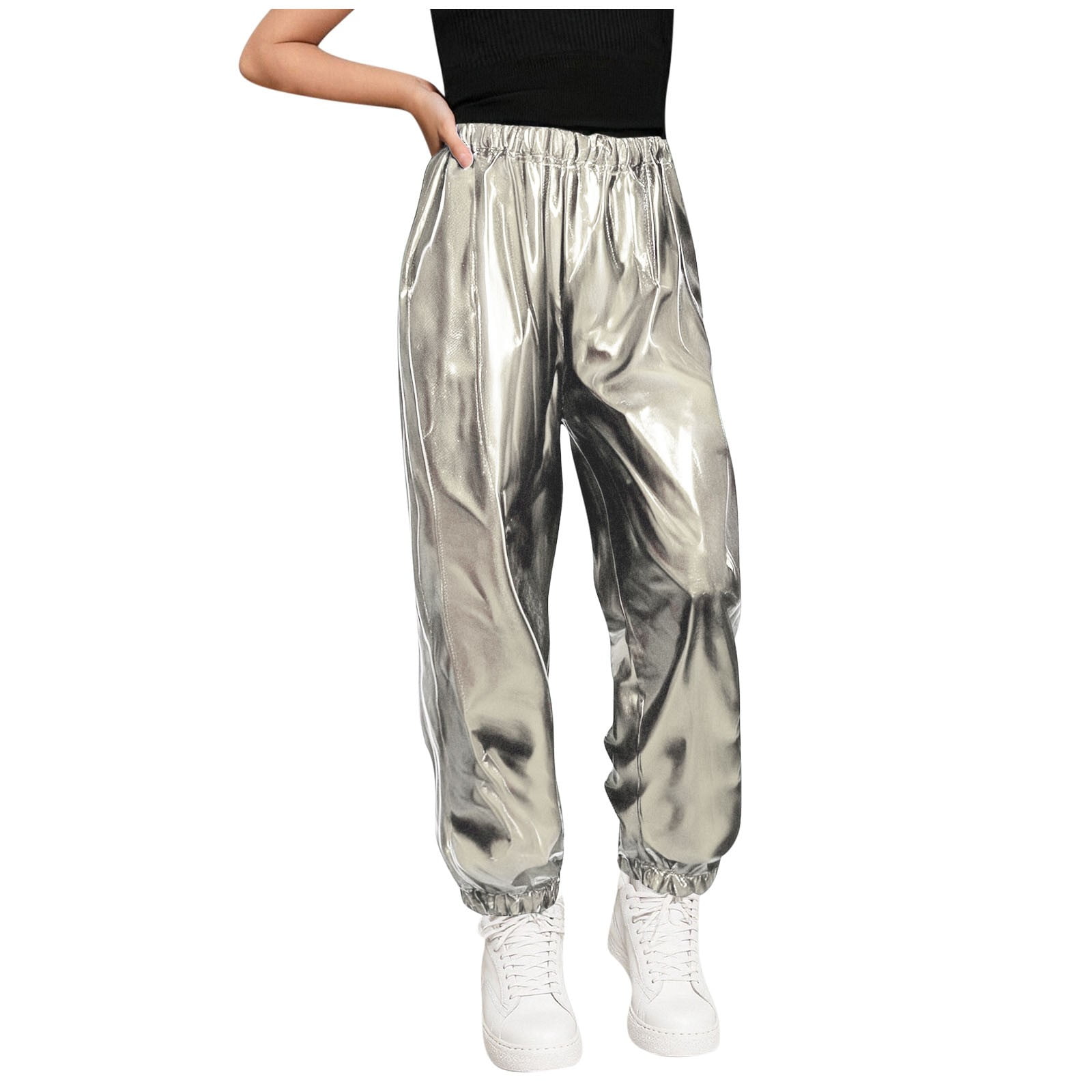 Hinvhai Kids Girls Sparkle Metallic Hip Hop Street Dance Harem Pants ...