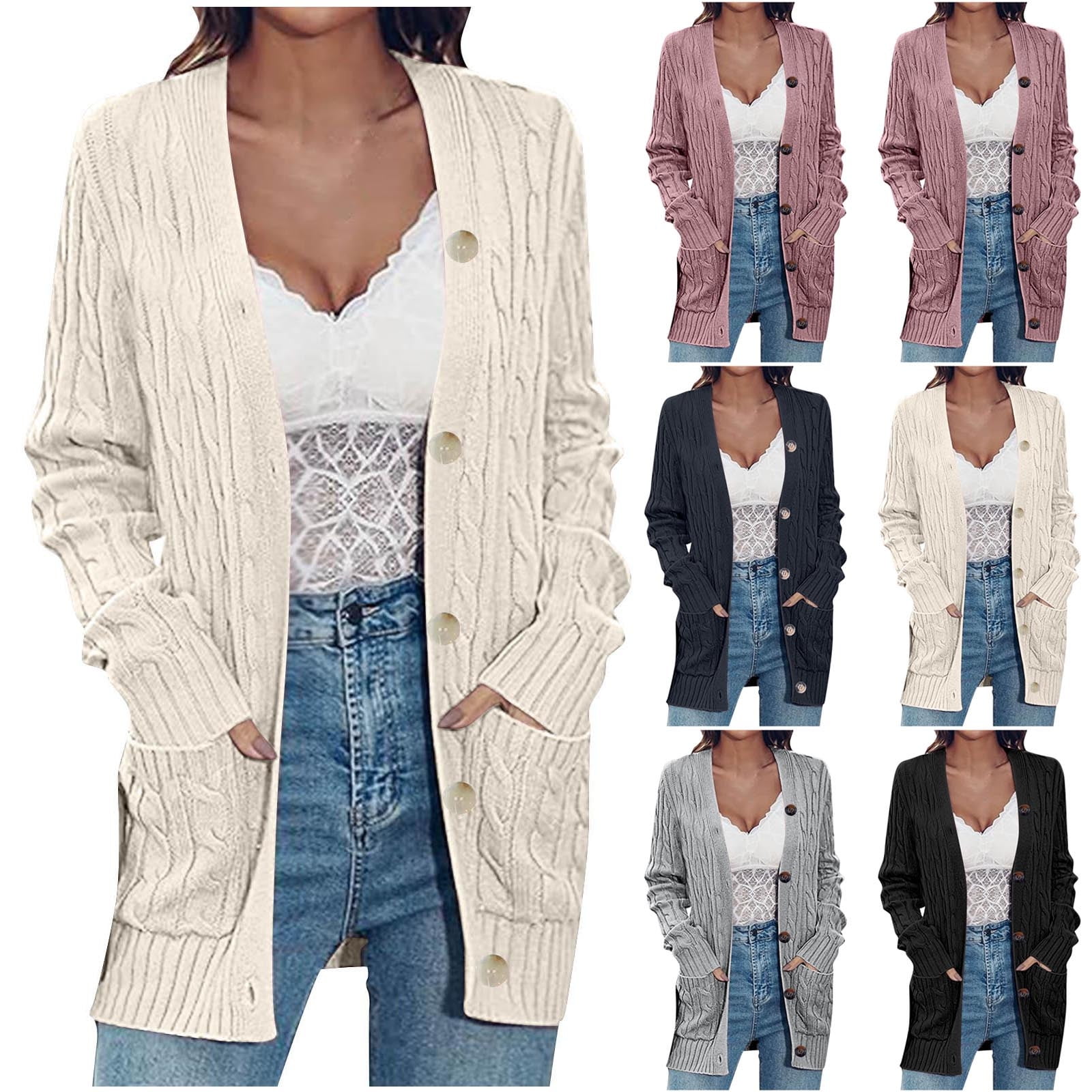 HaiMao Light Cardigan for Women Button Down Long Sleeve Cardigans with ...