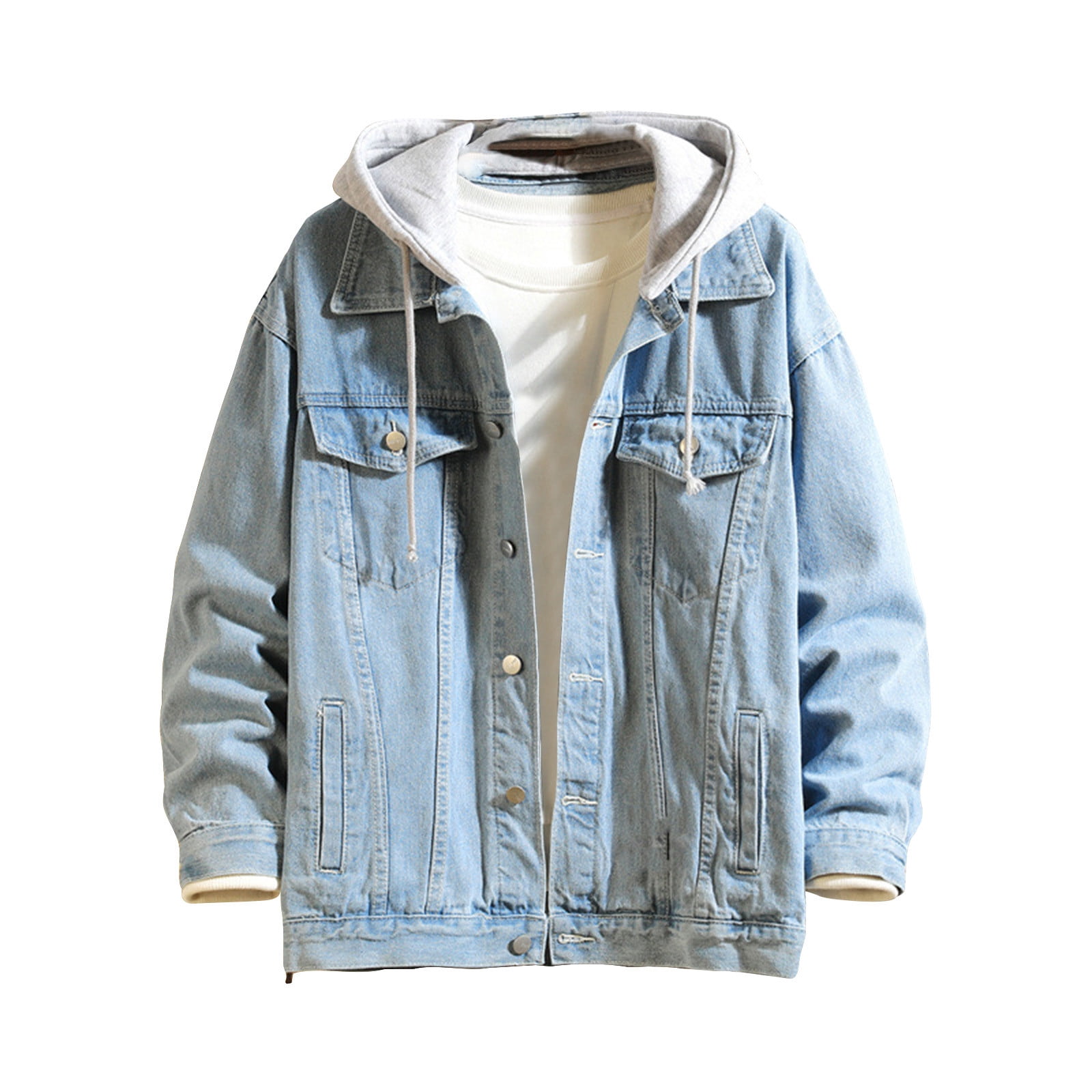 HaiMao Men's Denim Hoodie Jacket Casual Long Sleeve Button Down Jeans ...