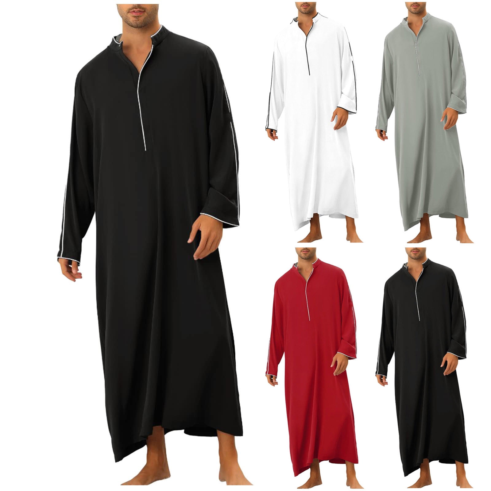 HaiMao Men's Long House Coat Hoodie Zip Up Robes Hooded Light Cozy Long ...