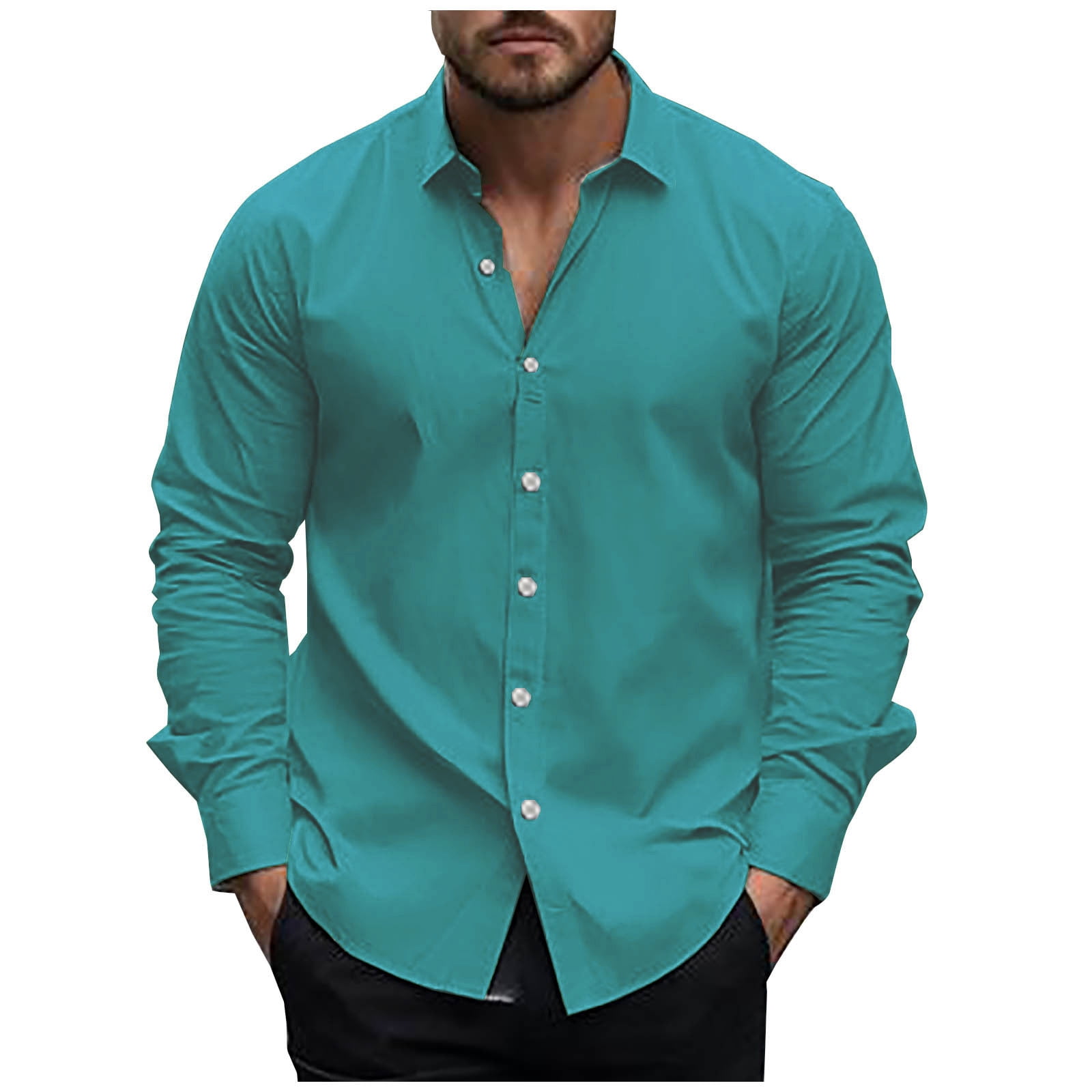 HaiMao Men's Muscle Dress Shirts Solid Long Sleeve Business Casual Button Down Shirt Slim Fit ...