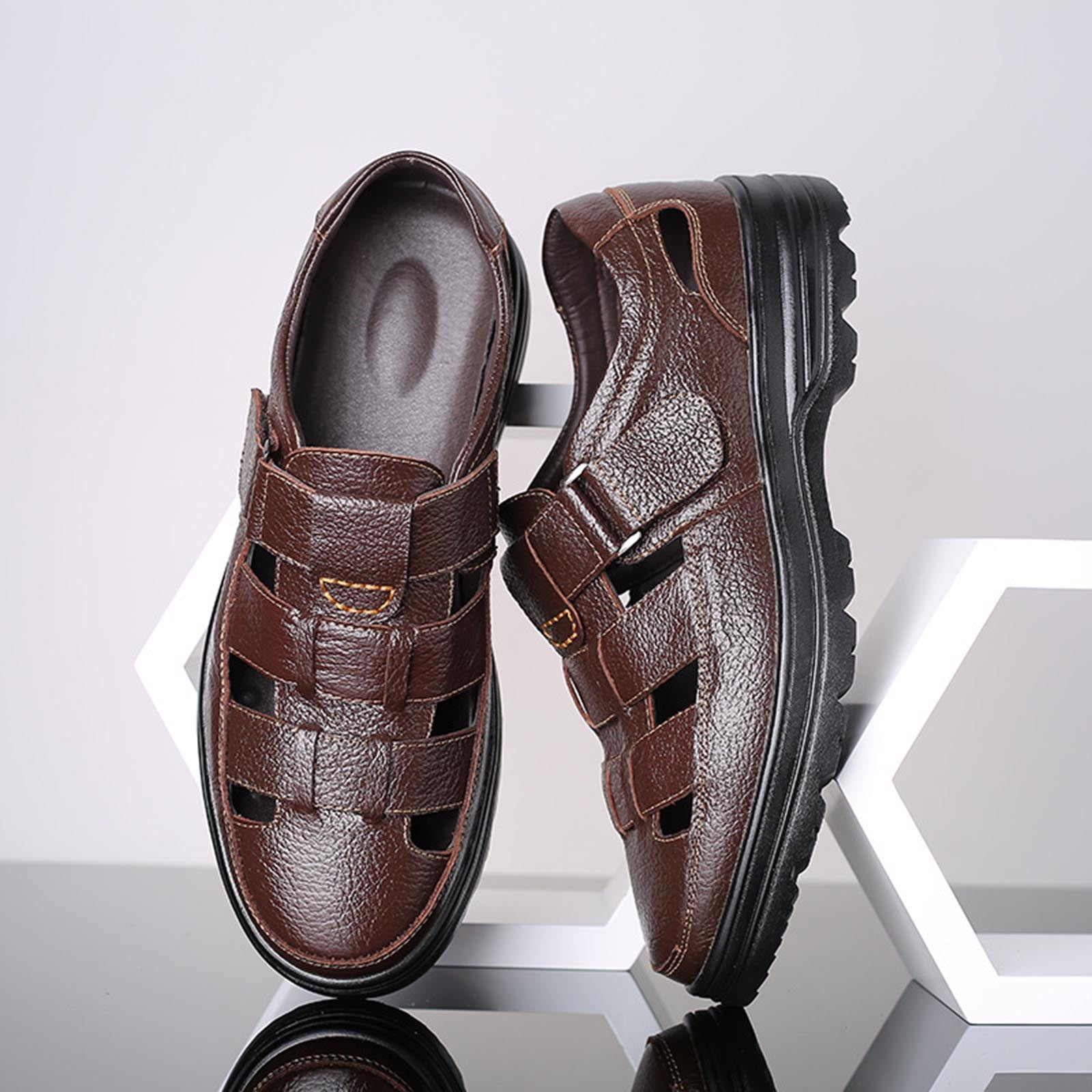 Hinvhai Mens Fisherman Sandals Leather Sandals Closed Toe Cutout Casual ...