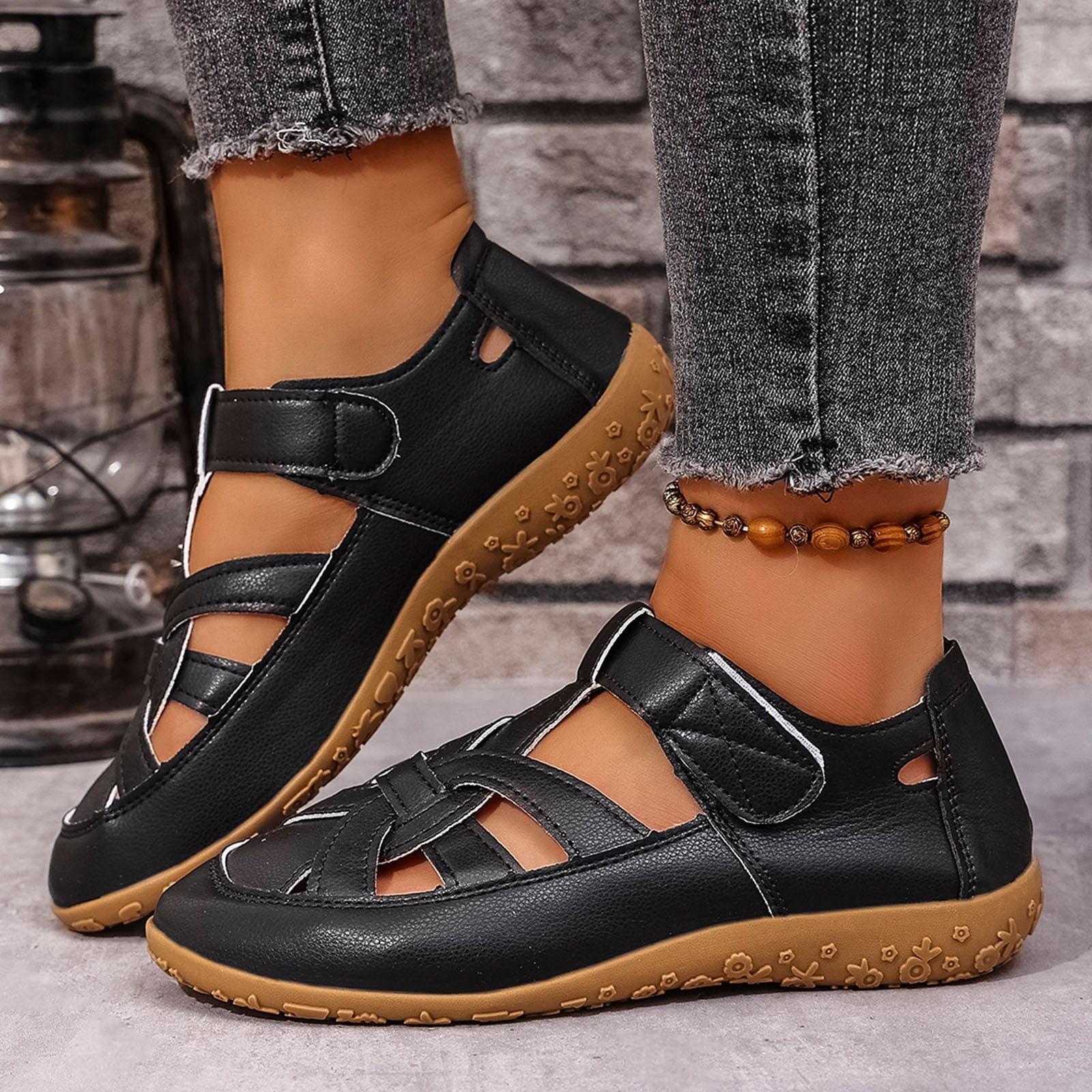 HaiMao Women's Closed Toe Leather Sandals,Casual Comfy Orthotic ...