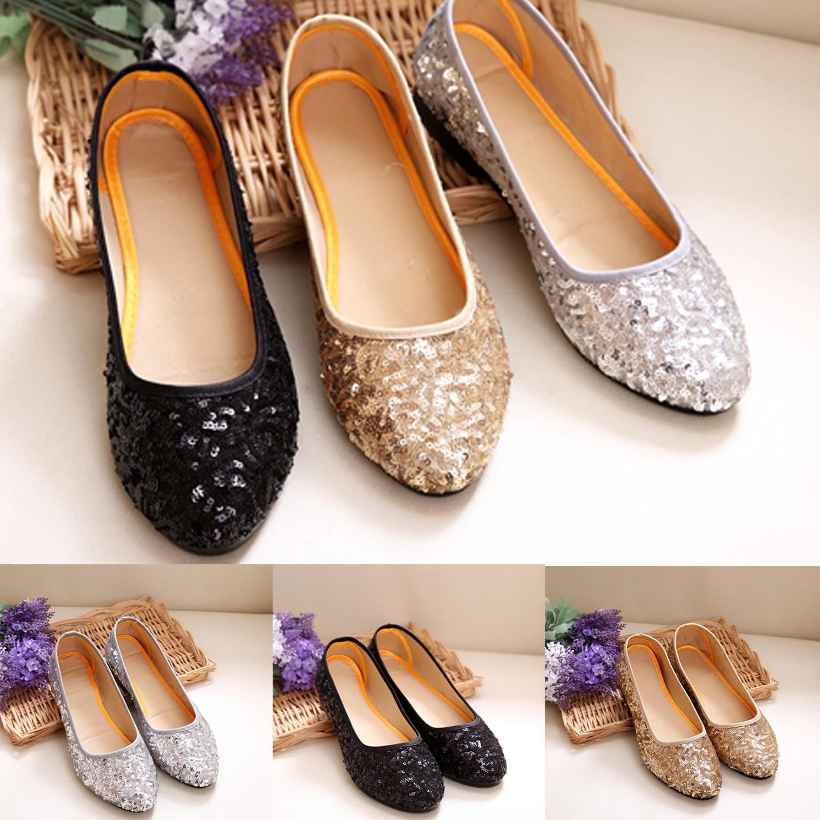 HaiMao Women's Flats Shoes Rhinestone Ballet Flat Shoes Clearance ...