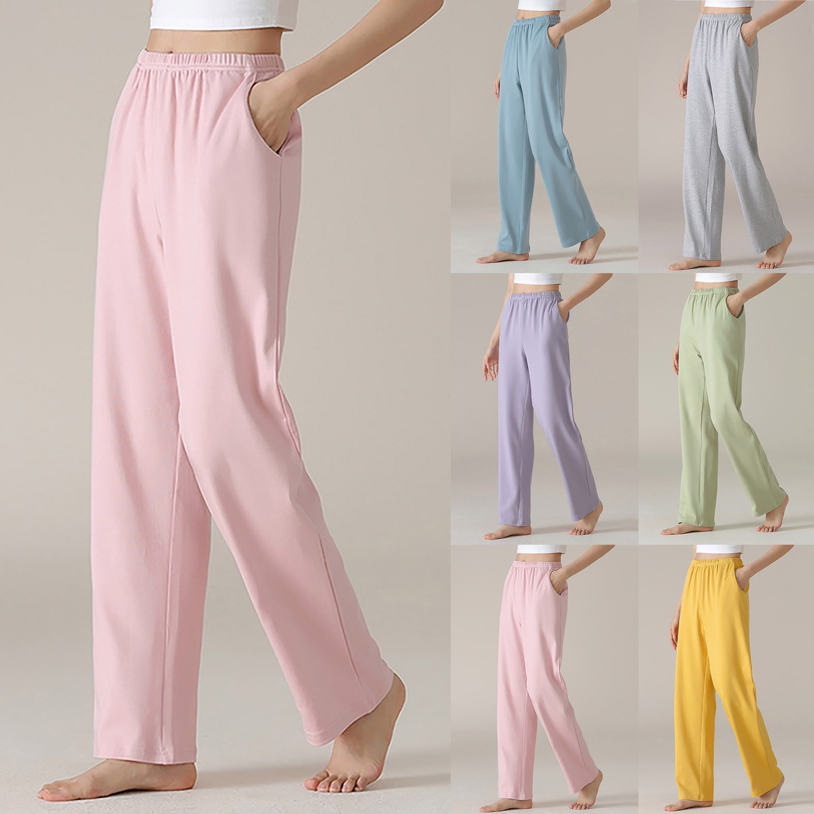 Hinvhai Women's French Terry Straight - Leg Sweatpants Elastic Casual ...