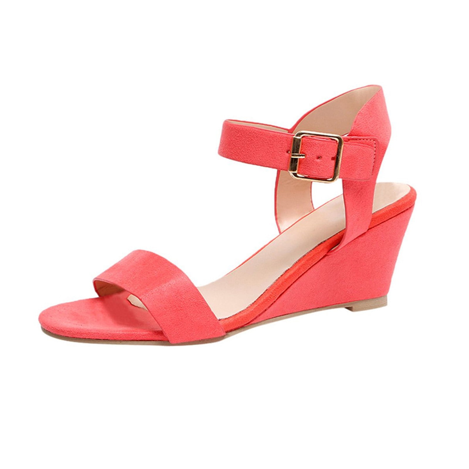 HaiMao Women's Open Toe Ankle Strap Low Wedge Sandals Comfortable ...
