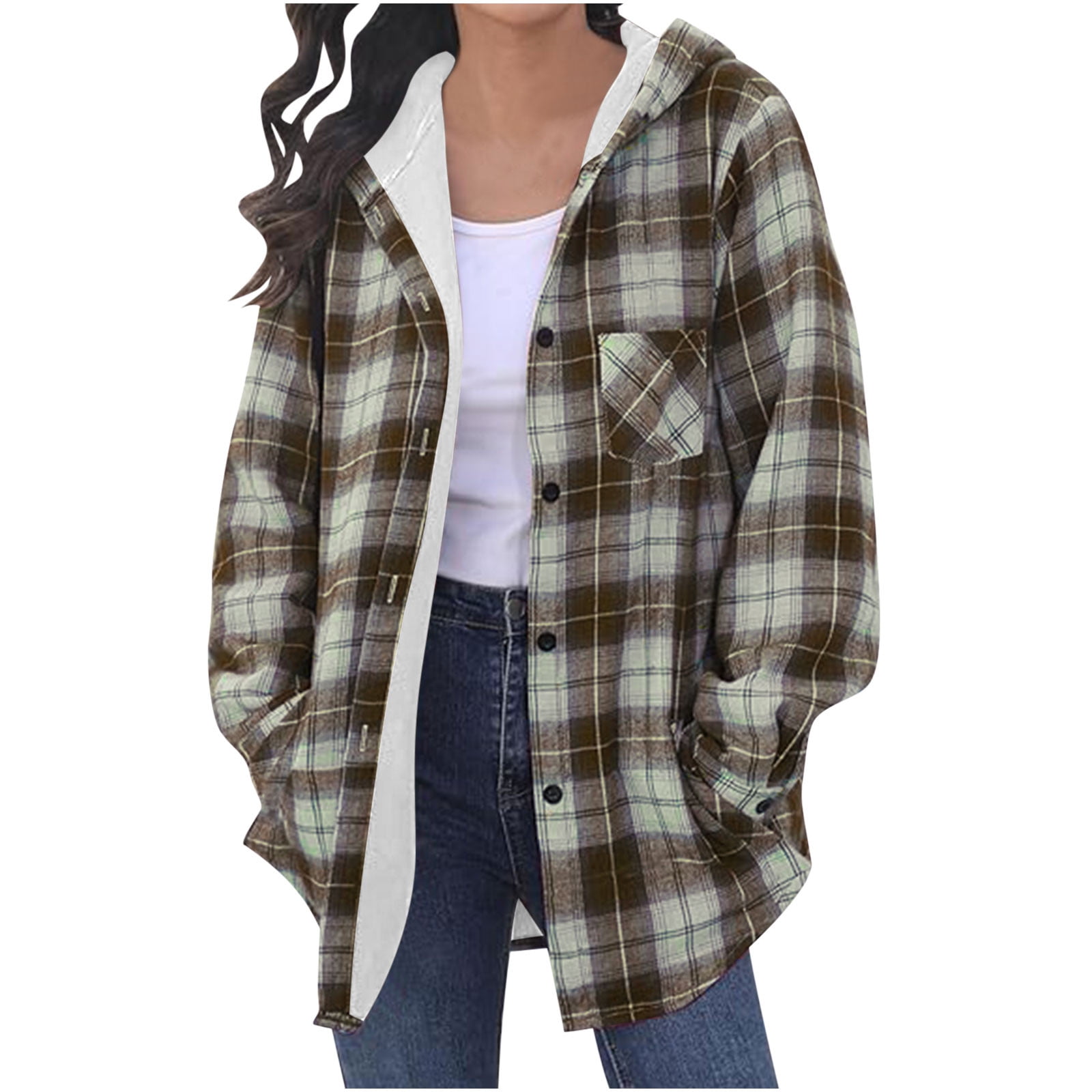 HaiMao Womens Fleece Lined Plaid Shacket Jacket Hoodies Clearance ...