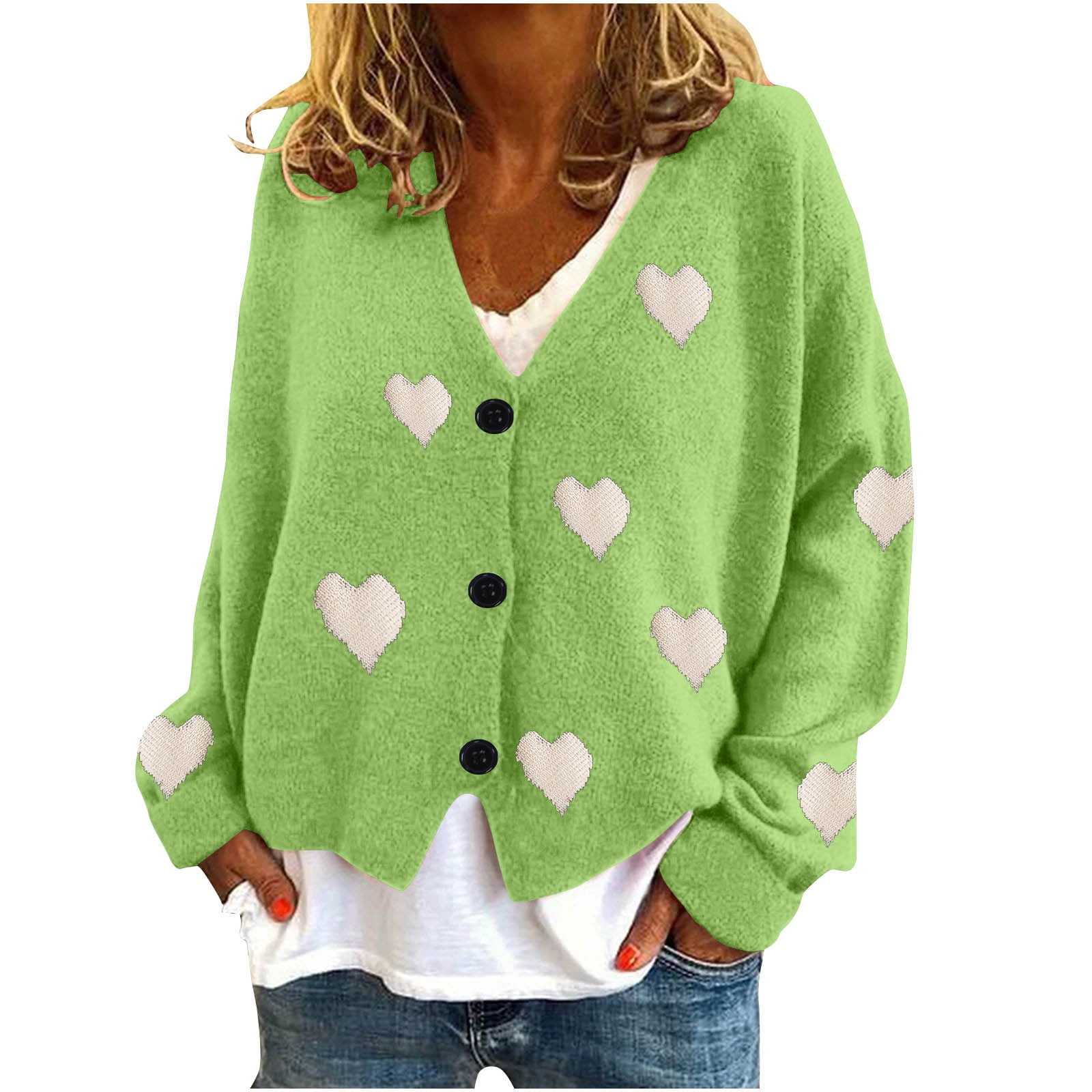 HaiMao Womens Long Sleeve Heart Cardigan Sweaters Plus Size Aesthetic ...