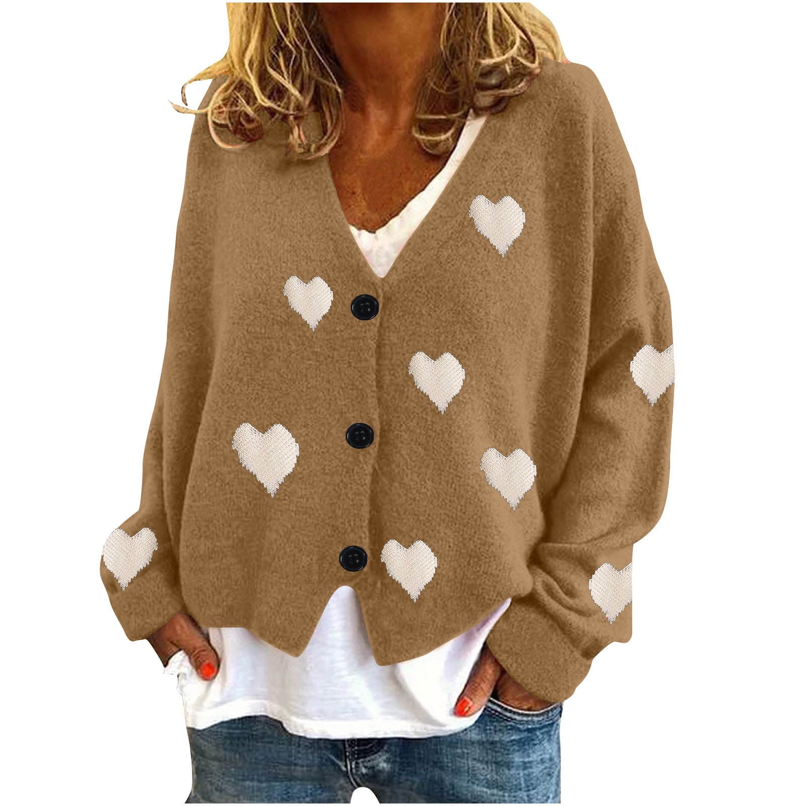 HaiMao Womens Long Sleeve Heart Cardigan Sweaters Clearance Plus Size ...