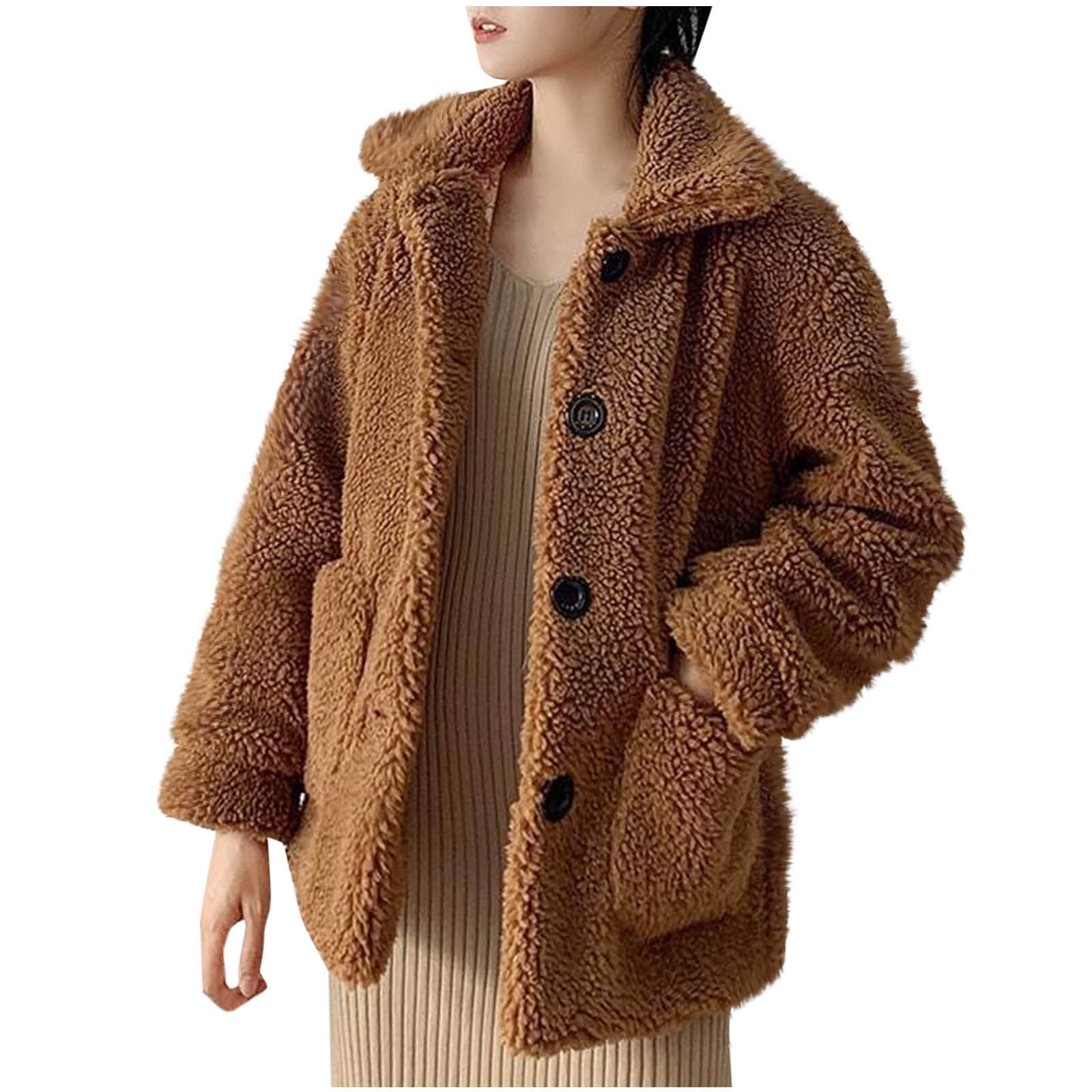 HaiMao Womens Sherpa Fleece Jackets Clearance Fuzzy Warm Winter Jackets Button Down Teddy Coat ...