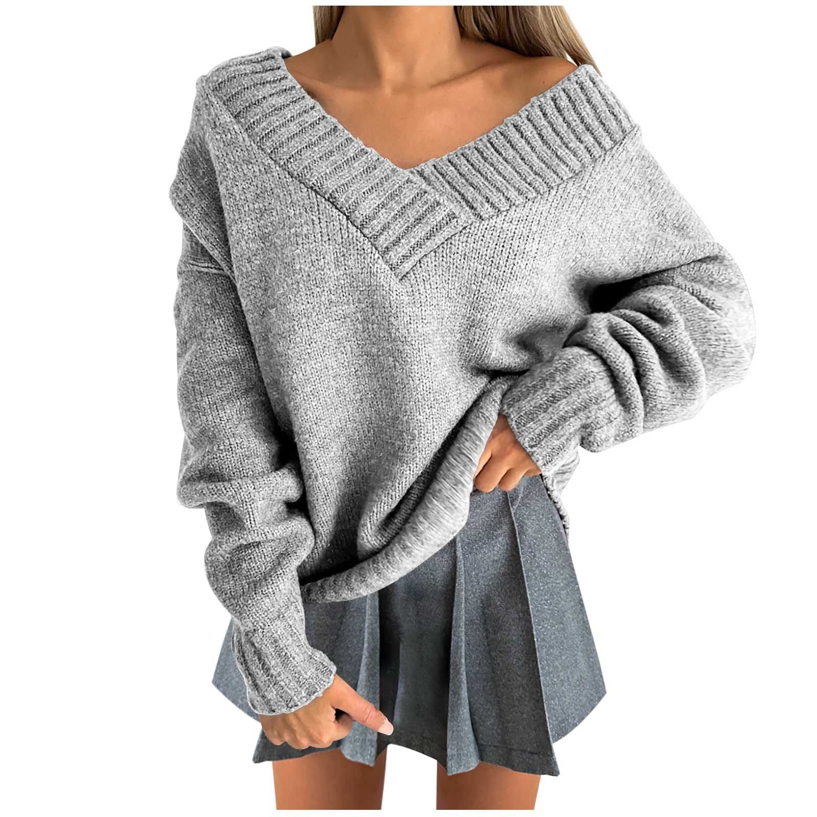 HaiMao Womens V-Neck Long Batwing Sleeve Sweaters Clearance Trendy ...