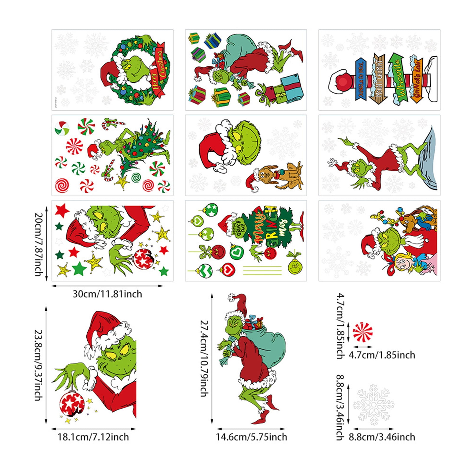 HaiSphere Christmas Grinch Wall and Window Stickers, Cartoon Green ...