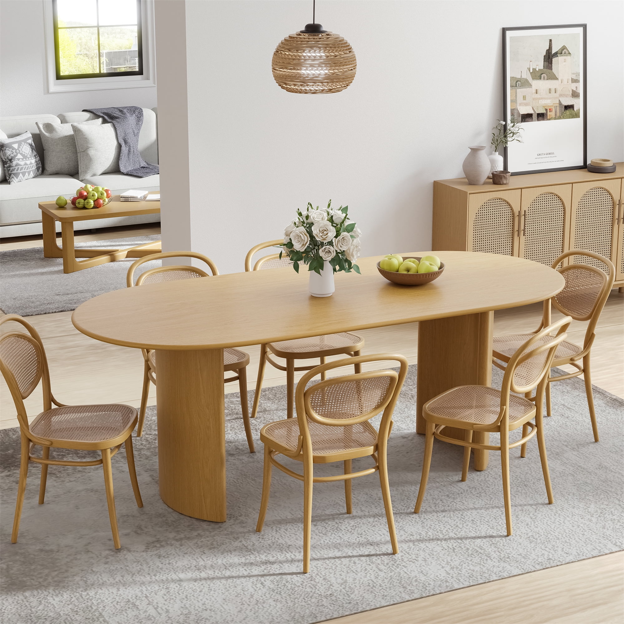 Dovelina 67"x33.5" Soild Wood Dining Table Oval Kitchen Table, Oak - Walmart.com