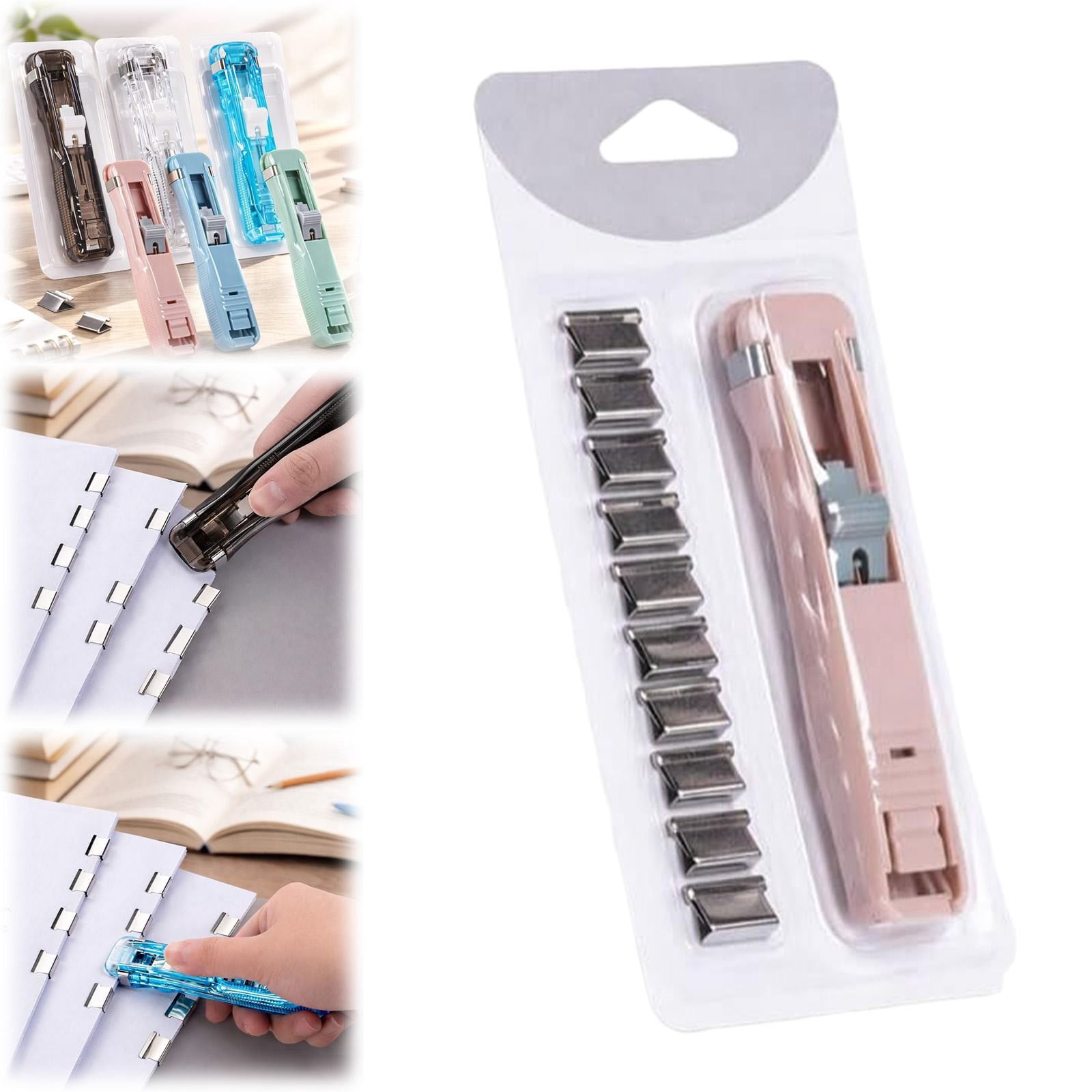Haidf Portable Binder Clip Stapler, Reusable Paper Clam Clip Dispenser ...