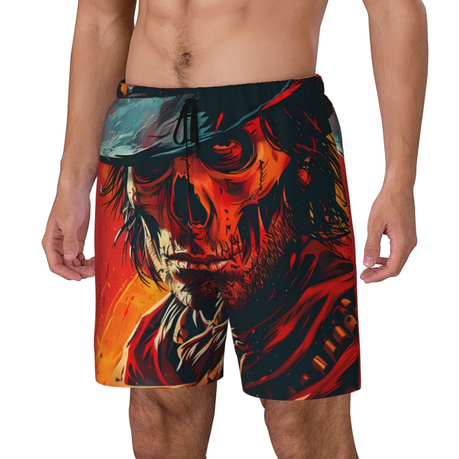 Haiem 60s Western Skull Cowboy Mens Swim Trunks with Compression Liner ...
