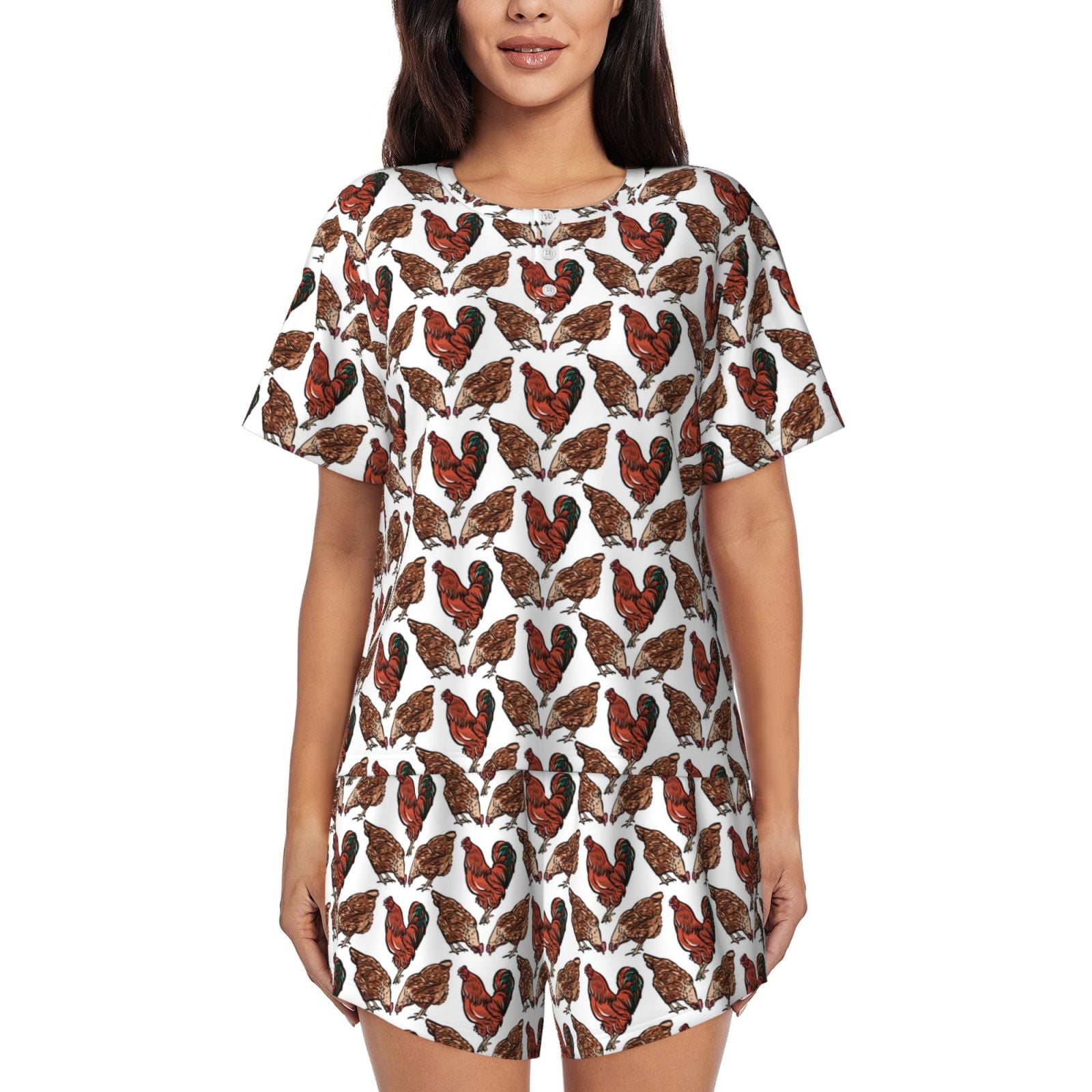 Haiem A Rooster With Chickens Pattern Pajama Set for Women 2 Piece ...