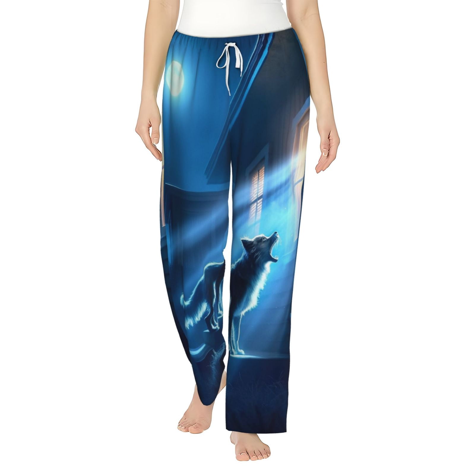 Haiem A Wolf Barks Out A Window Women's Pajama Pants Ultra Lightweight ...