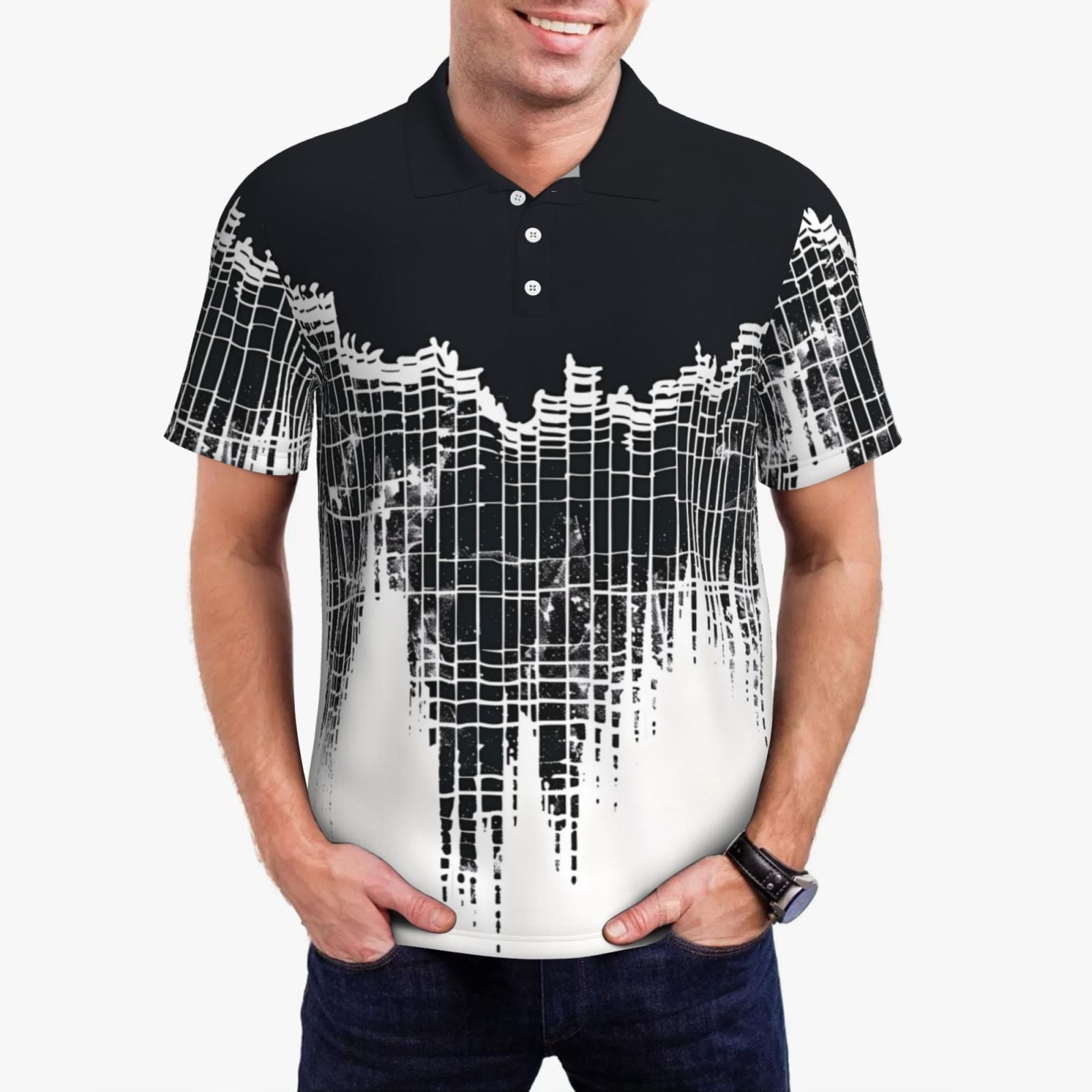 Haiem Abstract Red Sun Design Pattern Mens Polo Shirts Quick Dry Short ...