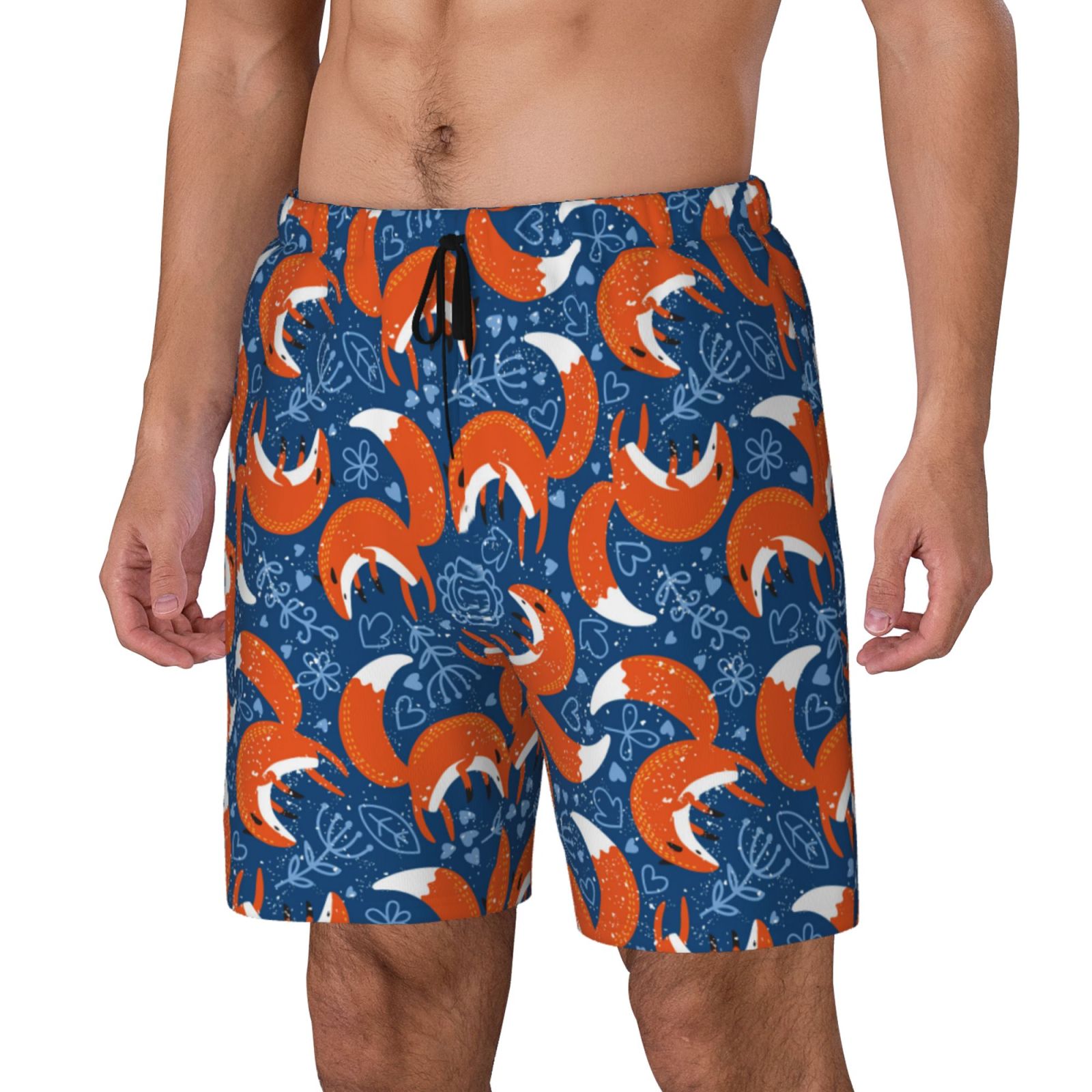 Haiem Abstract Vintage Fox and Plants Mens Swim Trunks with Compression ...