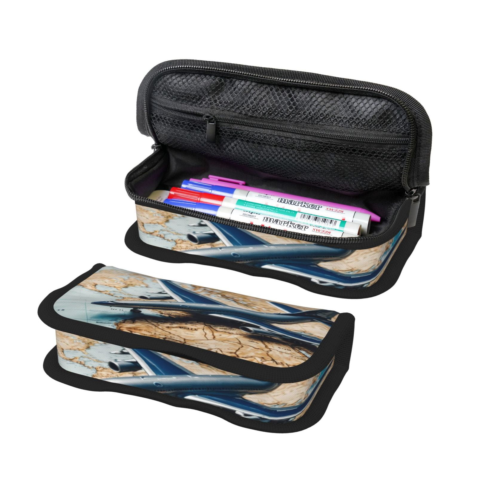 Haiem Airplane World Map Adventure Printed Large Pencil Case, Big ...