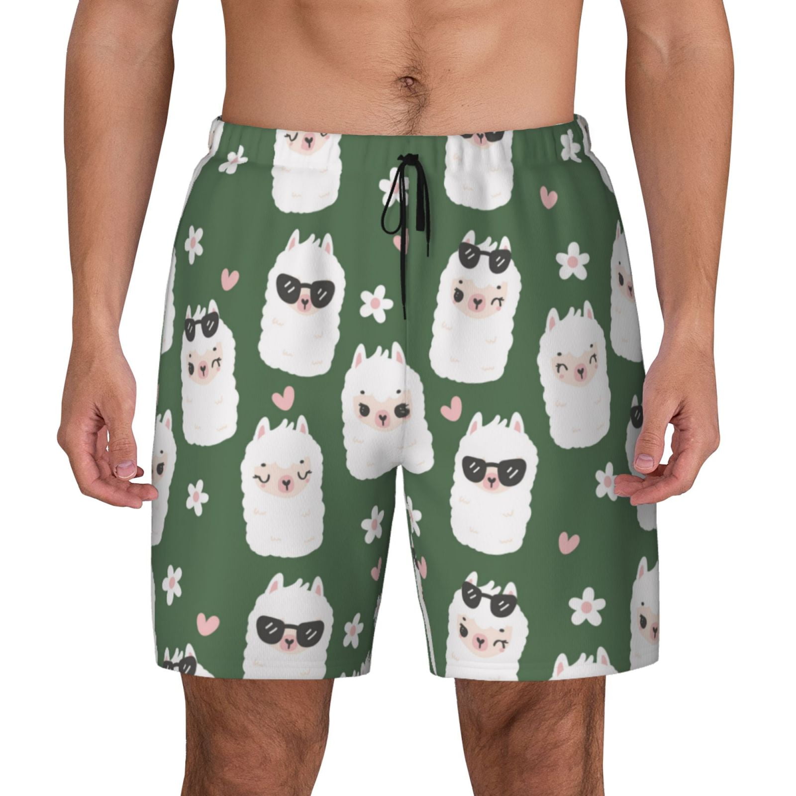 Haiem Alpaca Faces Mens Swim Trunks with Compression Liner 2 in 1 ...